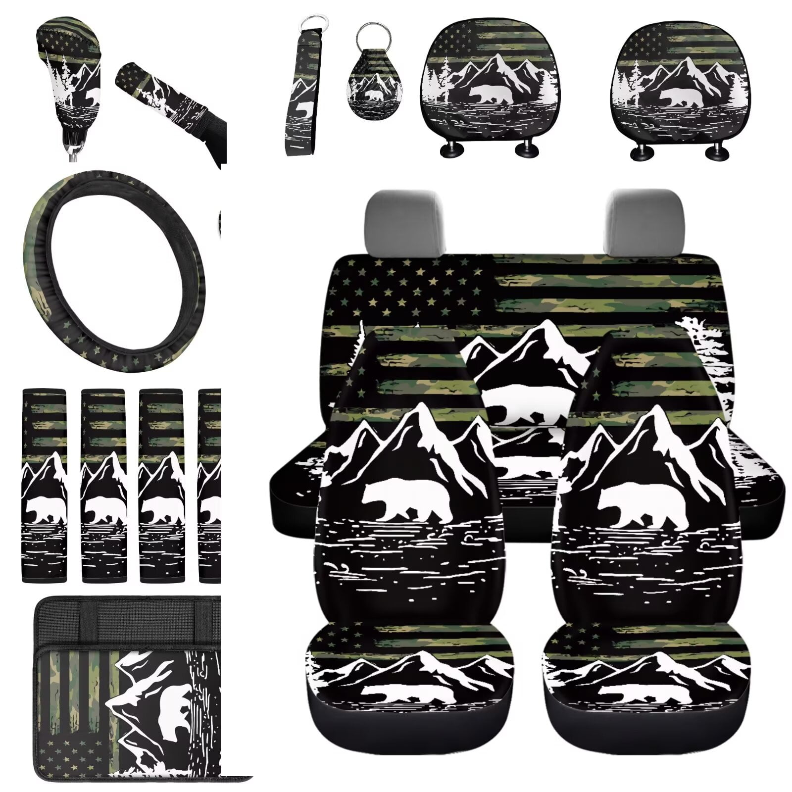 Uorisanigo Camo American Flag Bear 18 Pcs Car Accessories Set, with ...