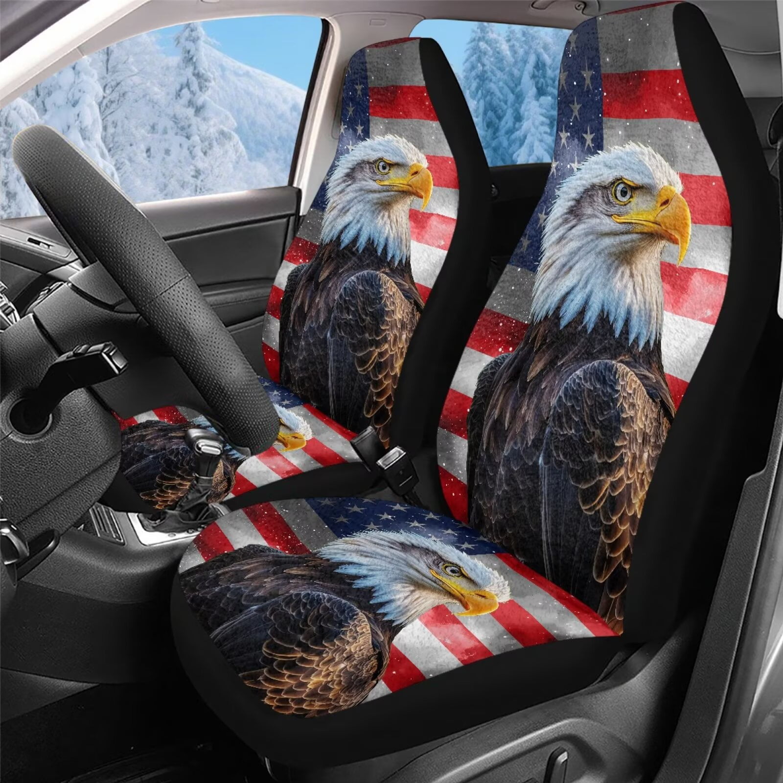 Uorisanigo Car Front Seat Cover Soft Plush American Flag Eagle High ...