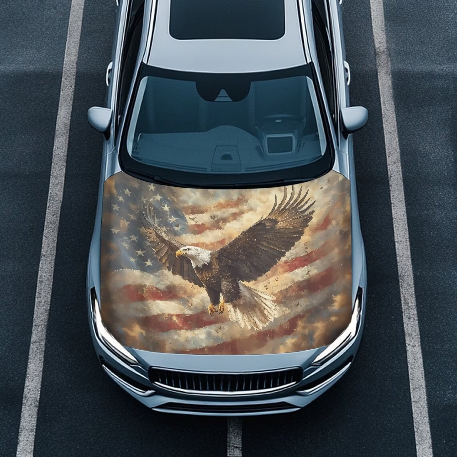 Uorisanigo Car Hood Cover Cool Eagle American Flag Removable Car Hood ...