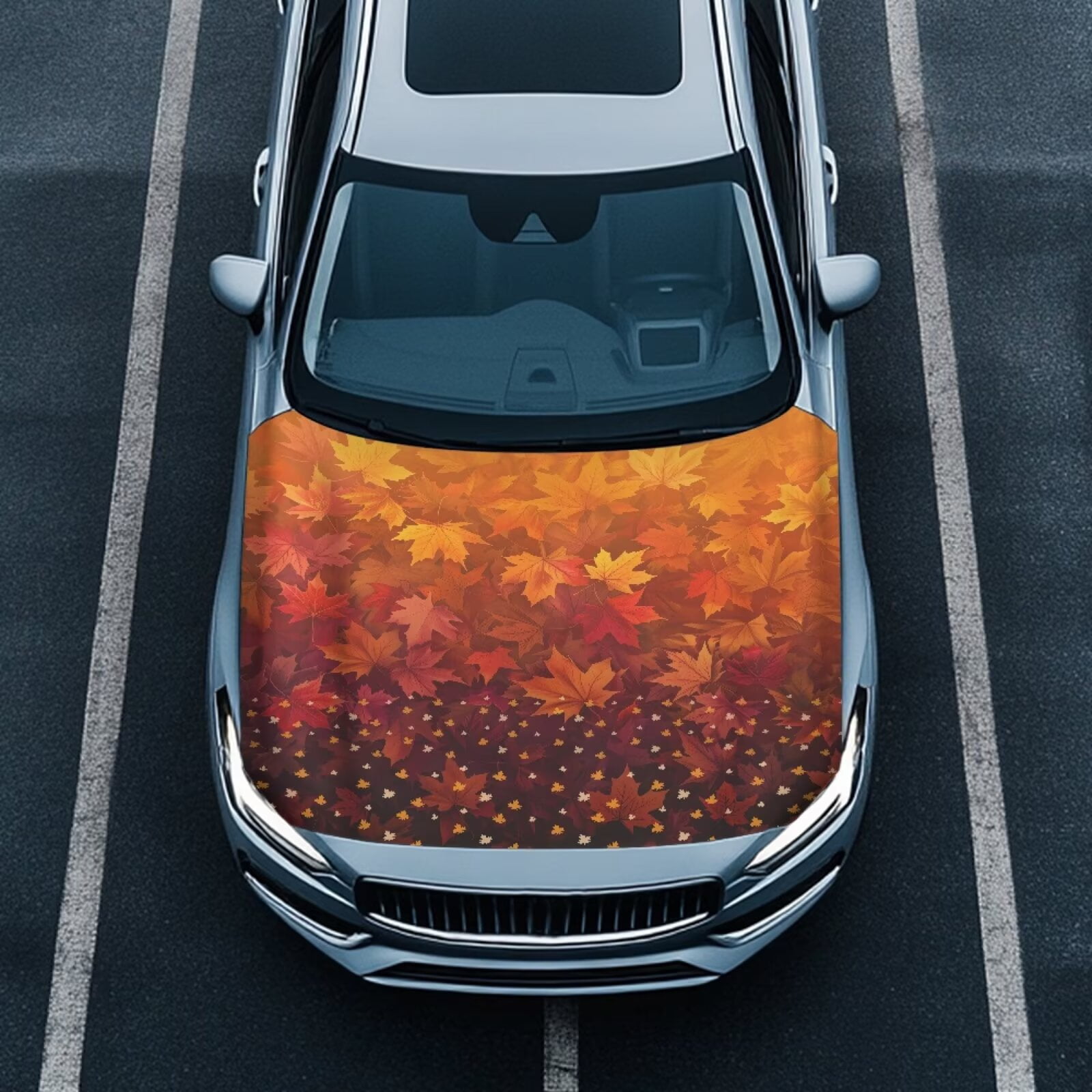 Uorisanigo Car Hood Cover Elastic Polyester Autumn Maple Leaf Car Hood ...
