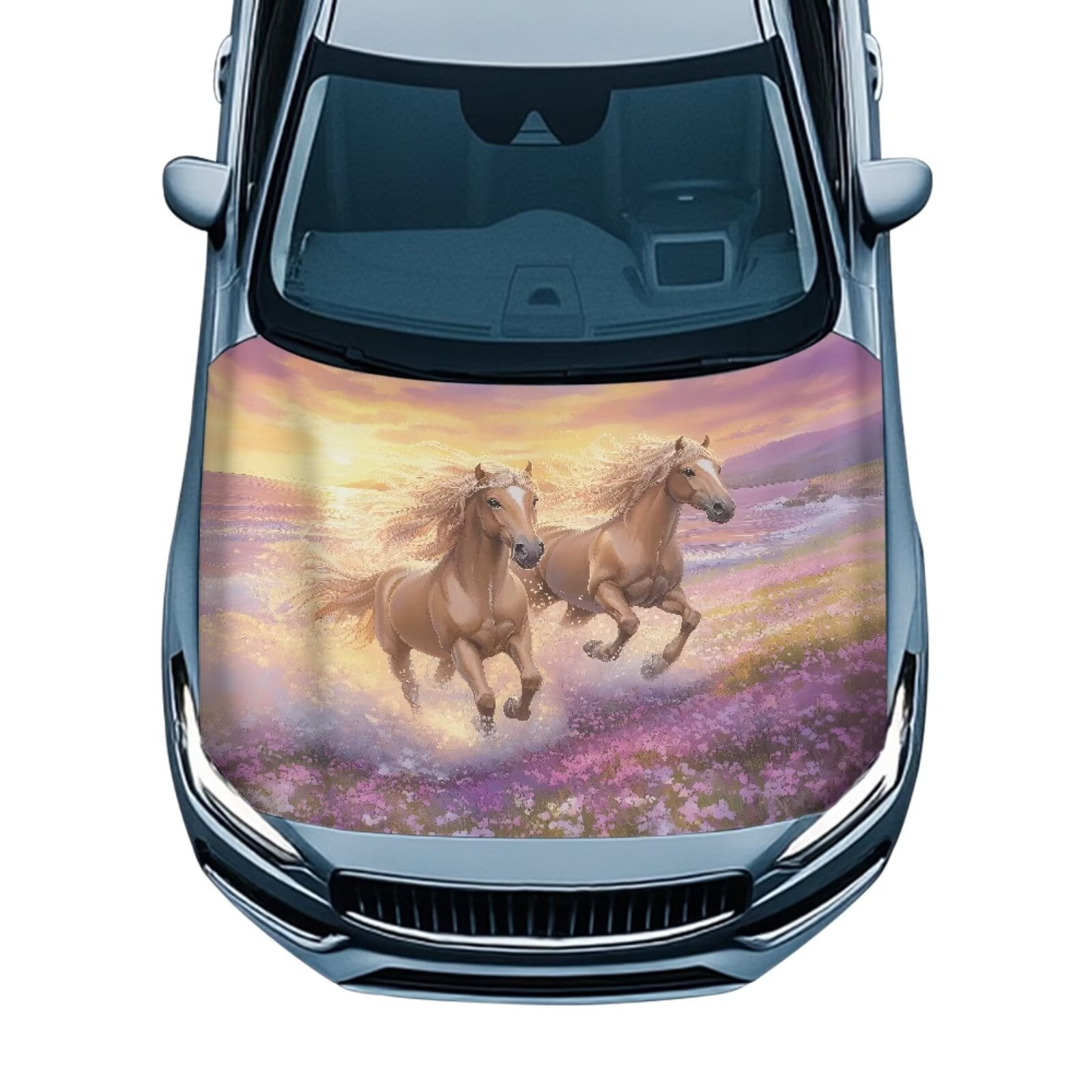 Uorisanigo Car Hood Cover Polyester Elastic Fabric Western Horse Print ...