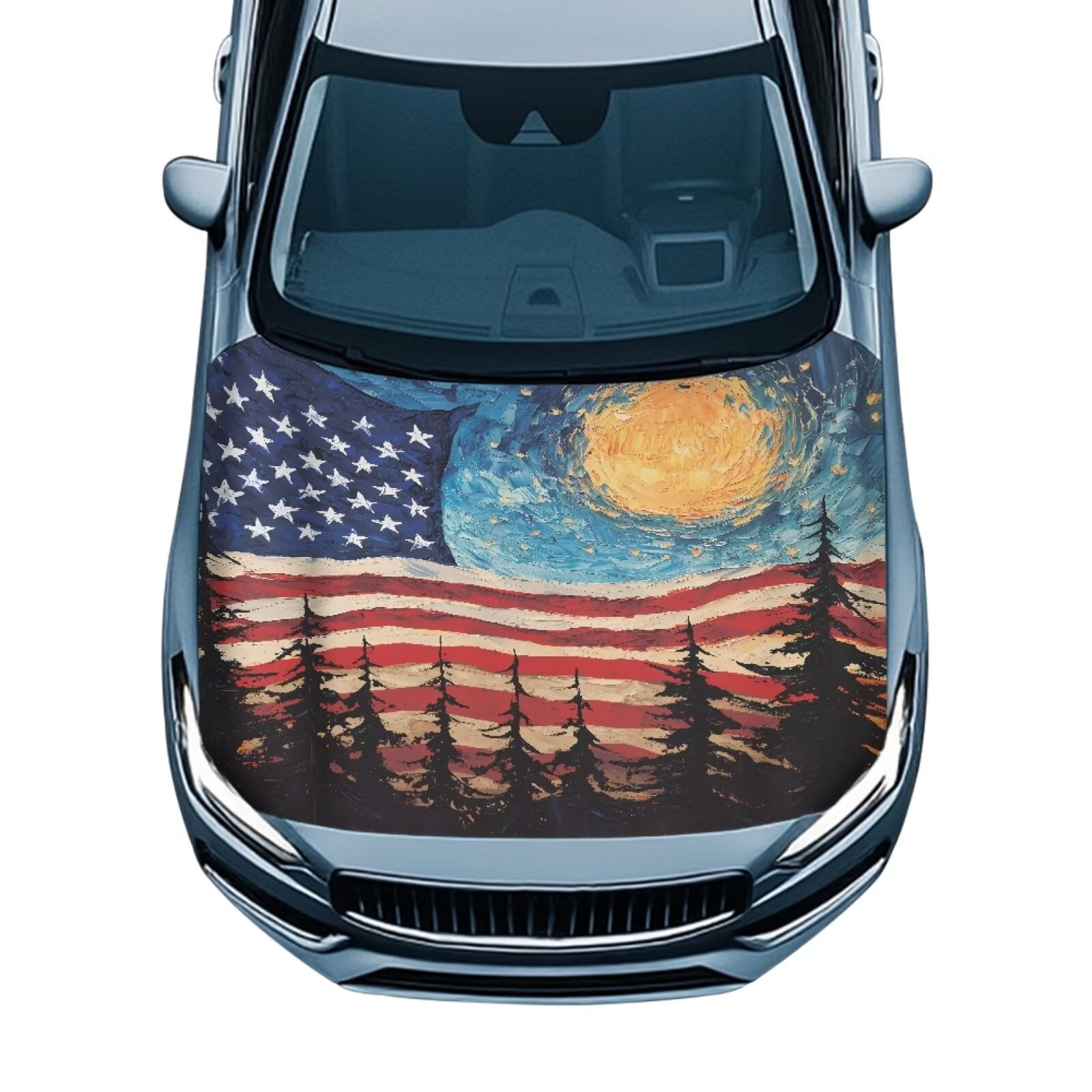 Uorisanigo Car Hood Cover Starry American Flag Car Hood Protective Auto ...