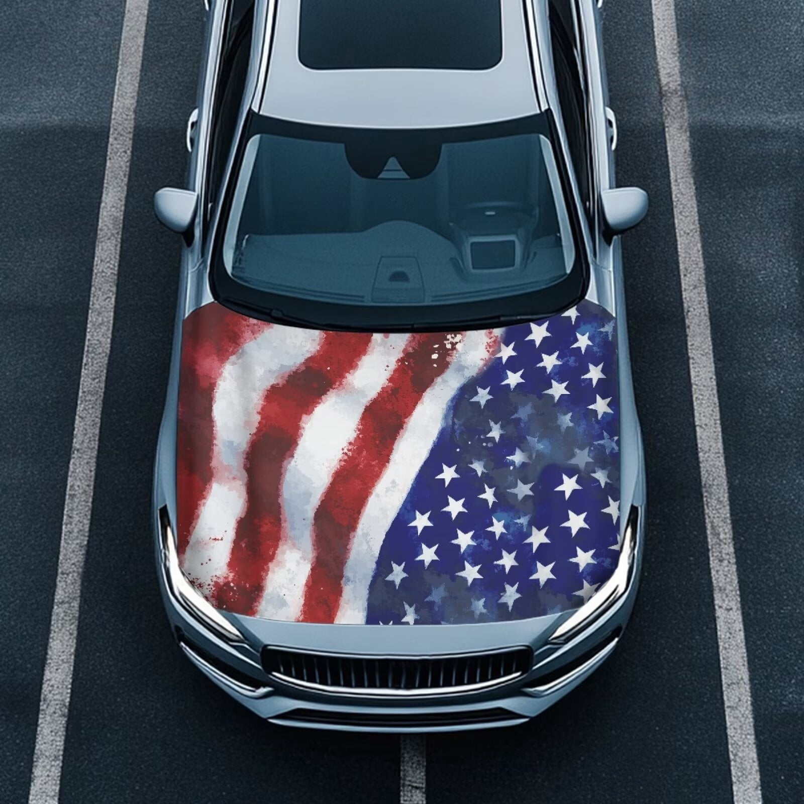 Uorisanigo Car Hood Cover Stretch Polyester American Flag Car Hood ...