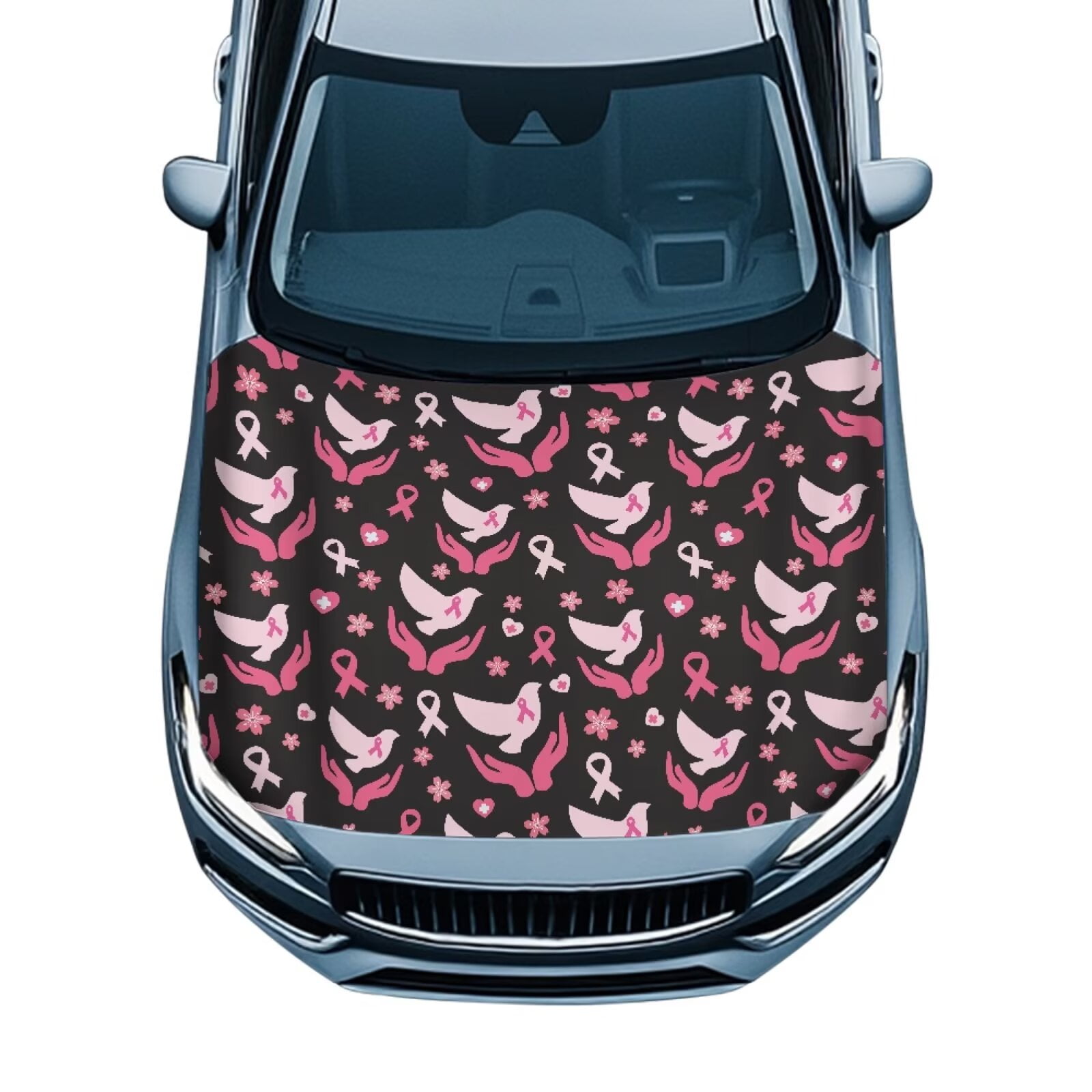 Uorisanigo Car Hood Cover, Waterproof Peace Pink Ribbon Hood Covers for ...