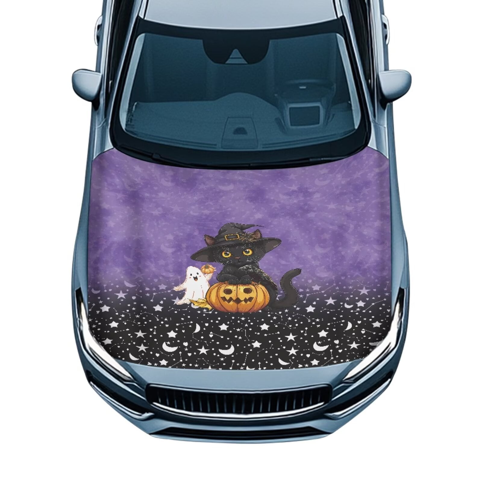 Uorisanigo Car Hood Cover Waterproof Pumpkin Black Cat Print Car Hood ...