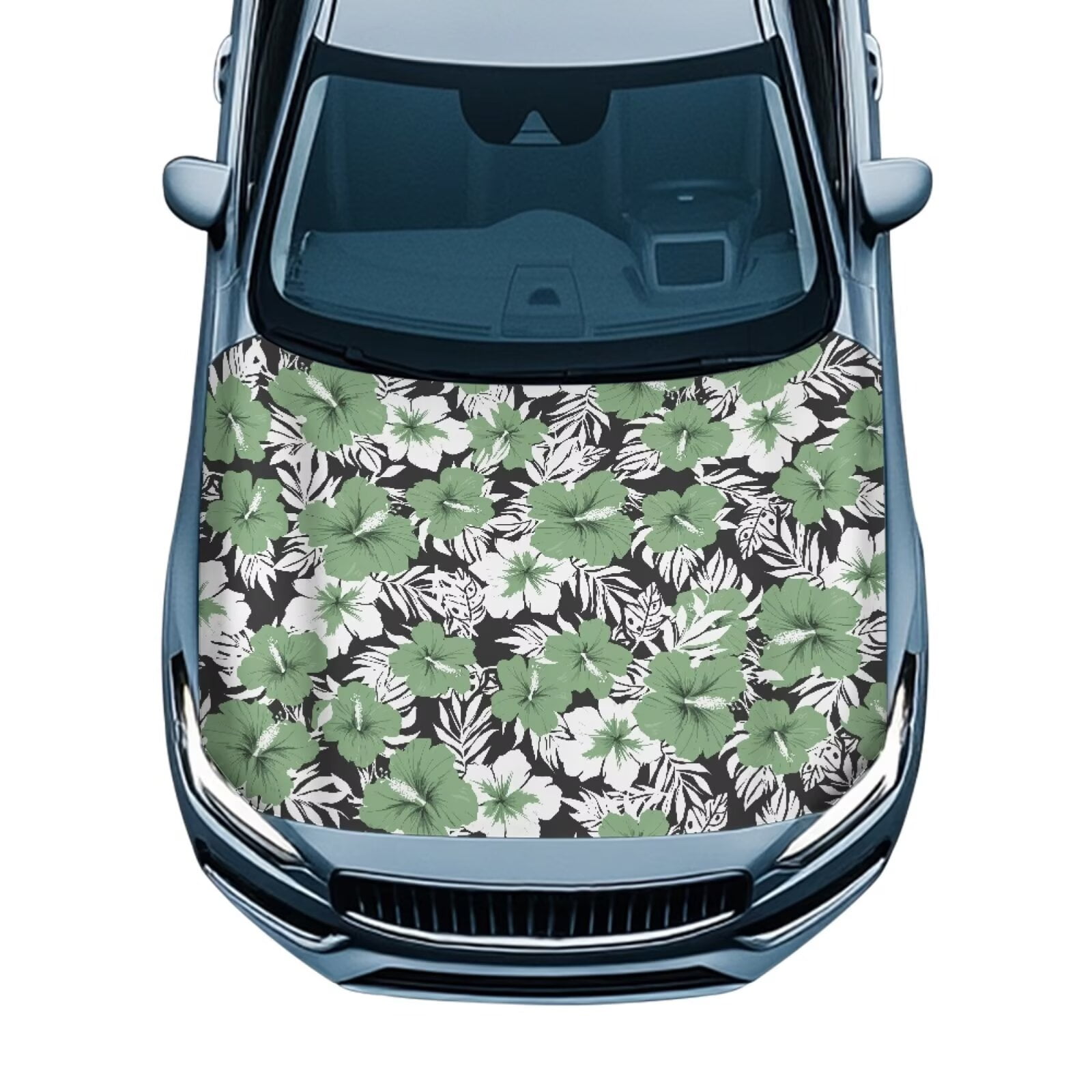 Uorisanigo Car Hood Cover Windproof Polyester Hawaiian Hibiscus Green ...