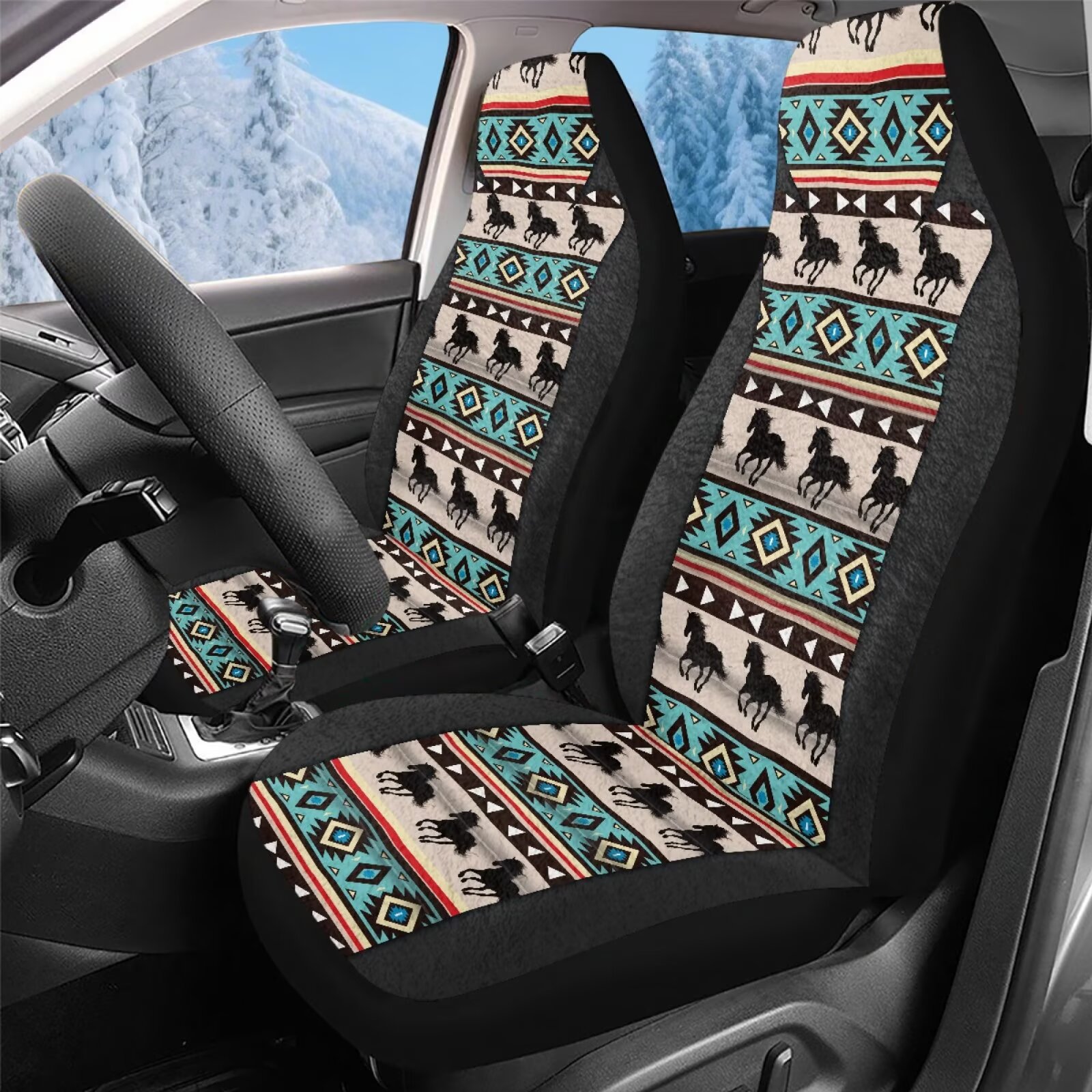 Uorisanigo Car Seat Covers 2 Pcs - Western Horse Tribal Aztec Vehicle ...