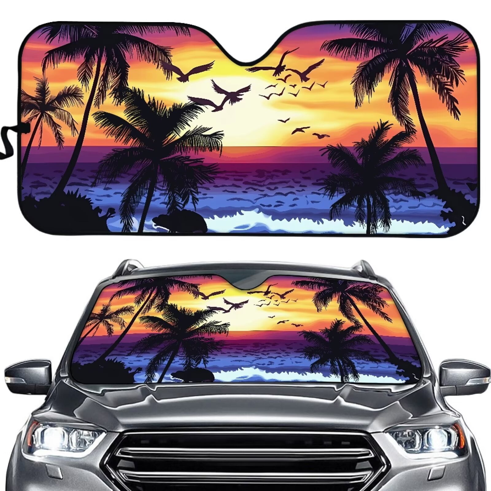 Uorisanigo Car Shade Car Accessiores Sunset Scenery Palm Tree Car Shade ...