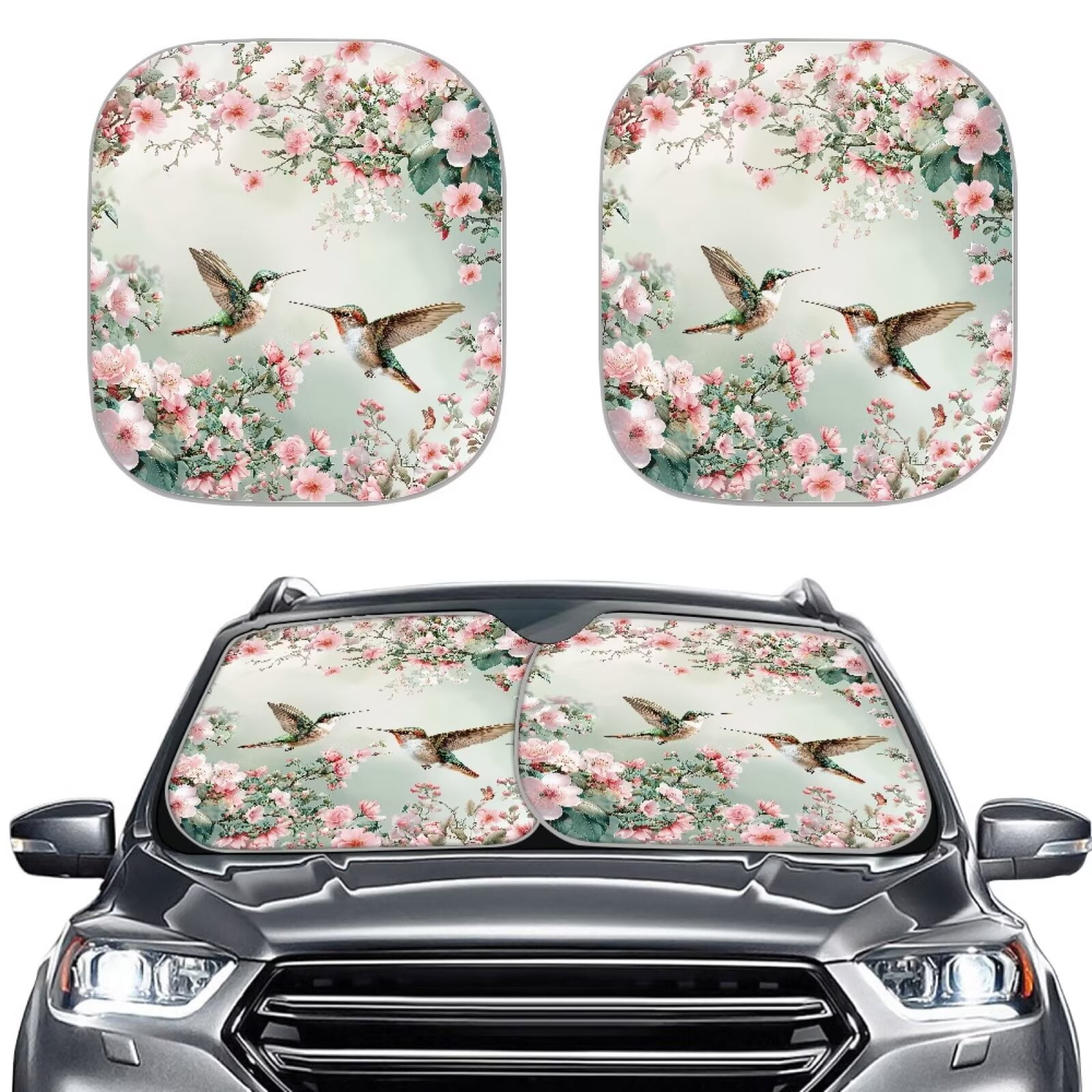 Uorisanigo Car Sun Shad Windshield Hummingbird Cherry Blossom Foldable ...