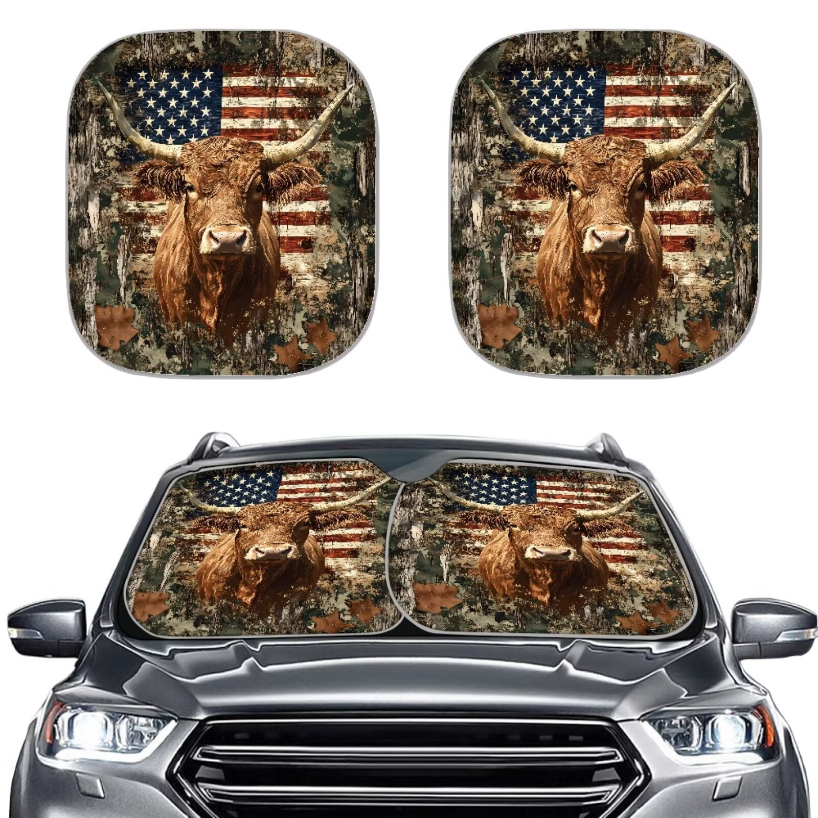 Uorisanigo Car Sun Shade Highland Cow National Flag Dead Leaf Portable ...