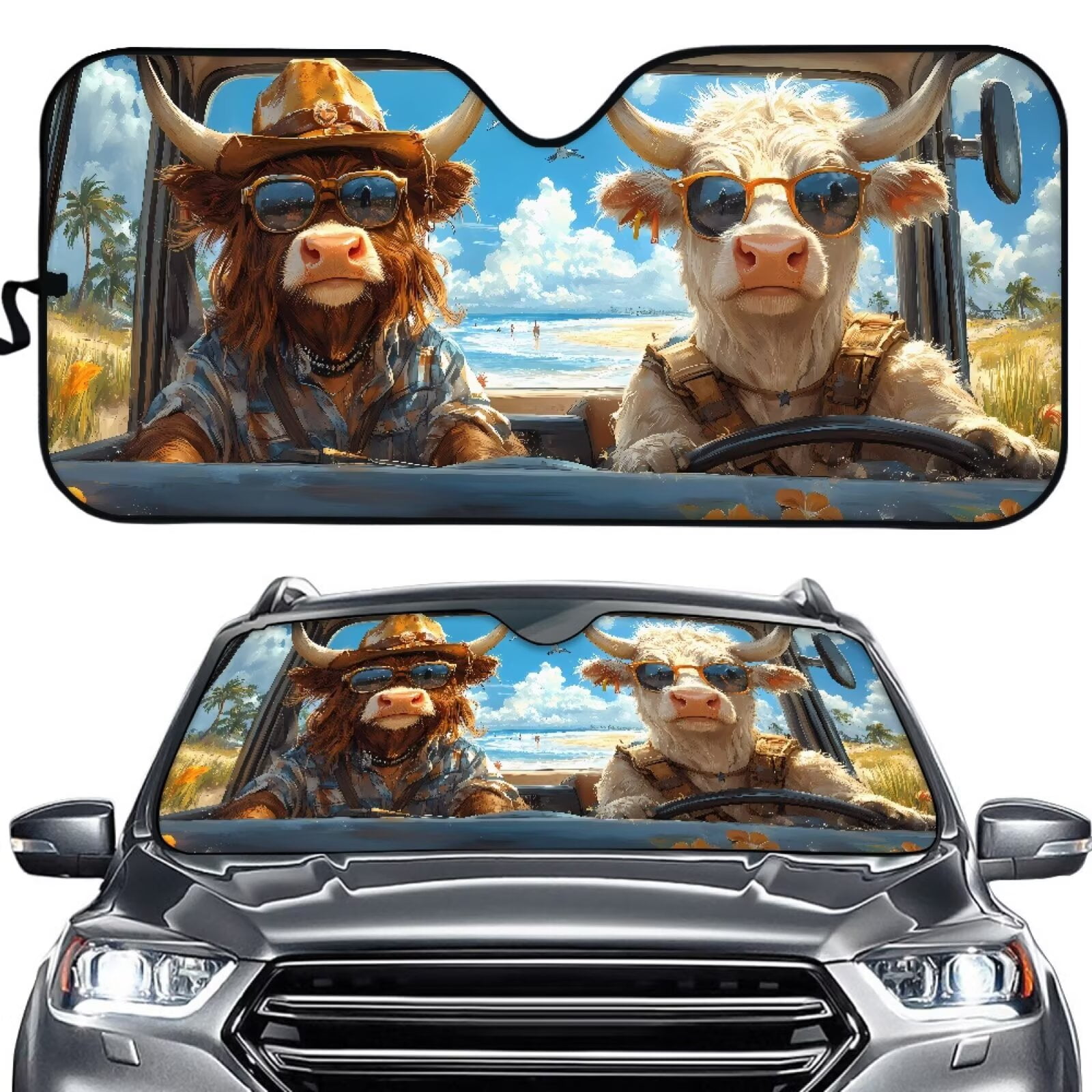 Uorisanigo Car Sunshade for Side Windows Beach Highland Cow Driving ...