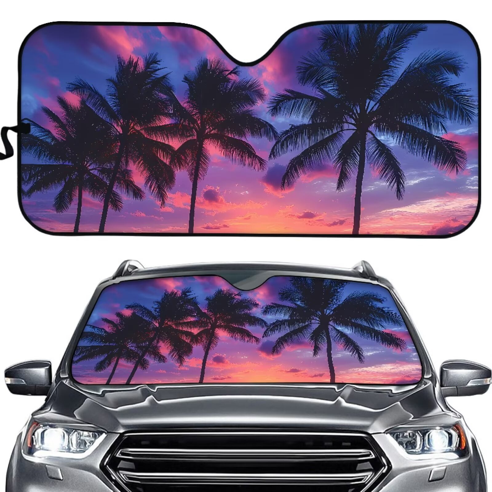 Uorisanigo Car Windshield Sun Shade Beautiful Scenery Palm Tree ...