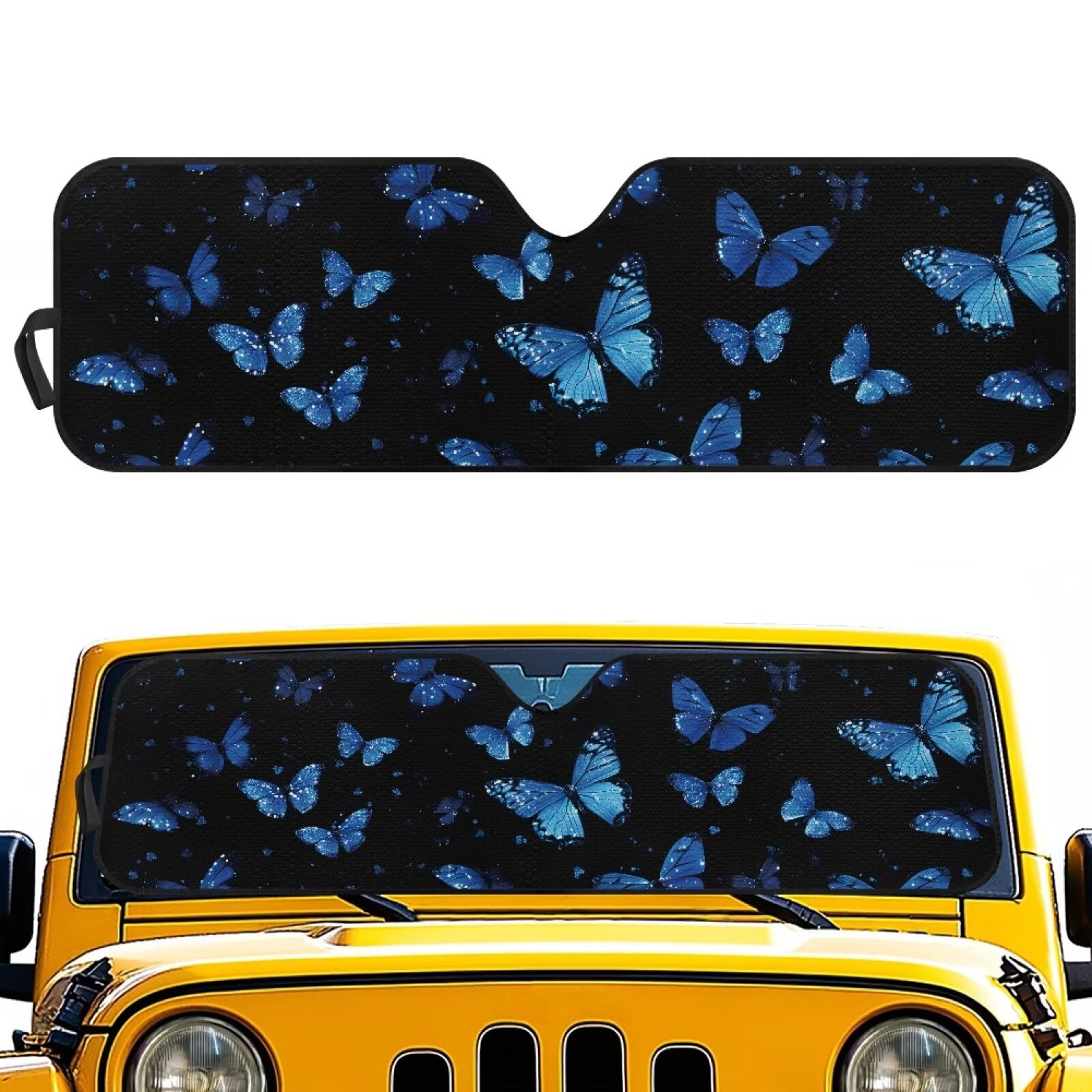 Uorisanigo Car Windshield Sun Shade, Foldable Blue Butterfly Printing ...