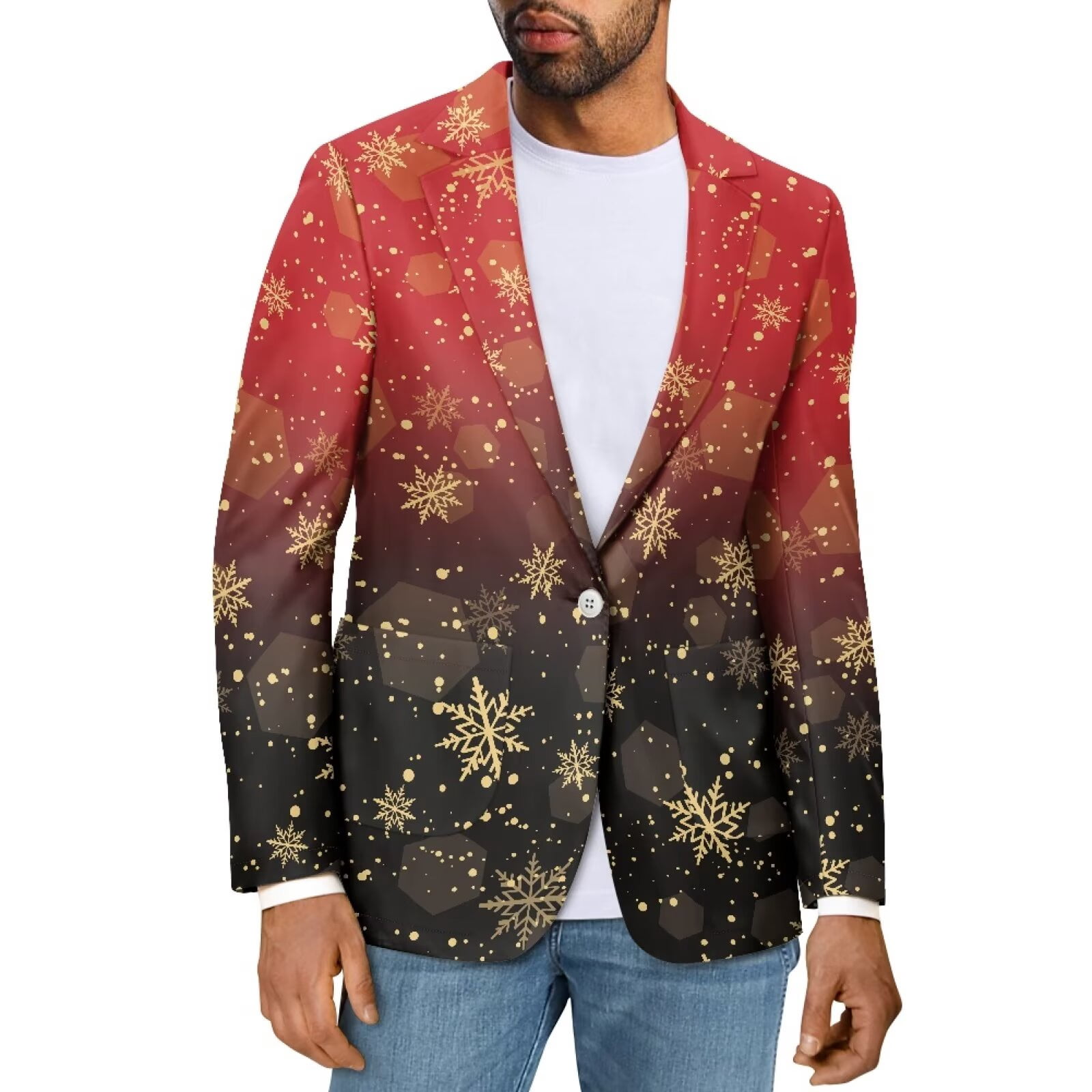 Uorisanigo Christmas Snowflakes Men's Blazer Casual One Button ...