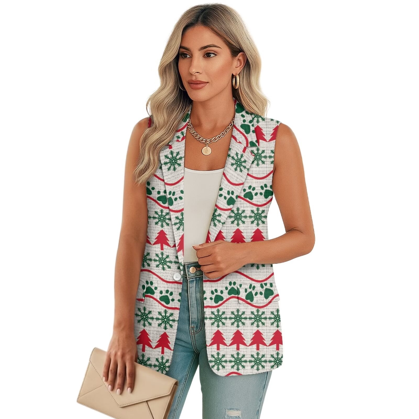 Uorisanigo Christmas Tree Snowflake Women's Suit Vest Open Front Women ...