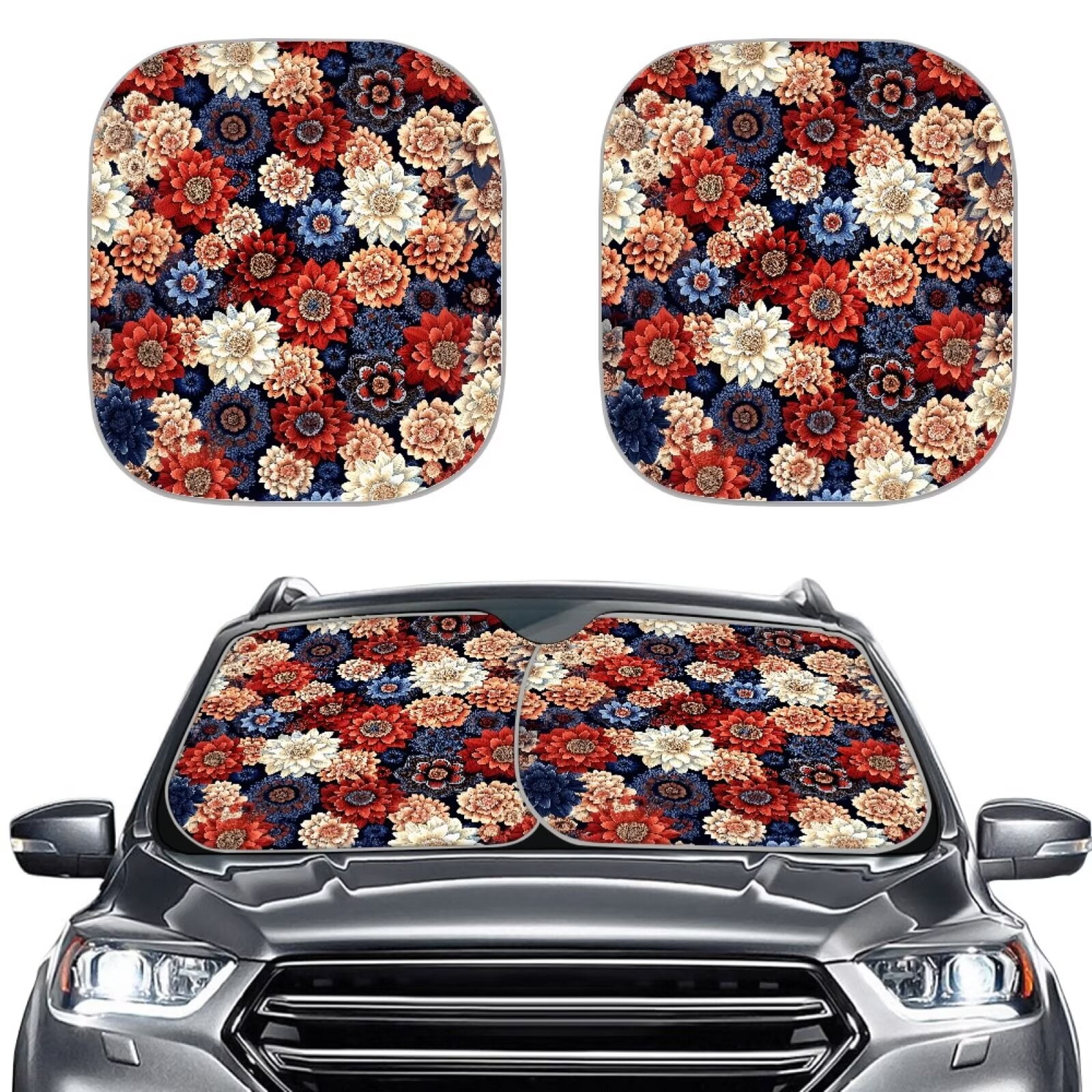 Uorisanigo Colorful Dahlia Print Set of 2 Car Sun Shade Windshield Cute ...