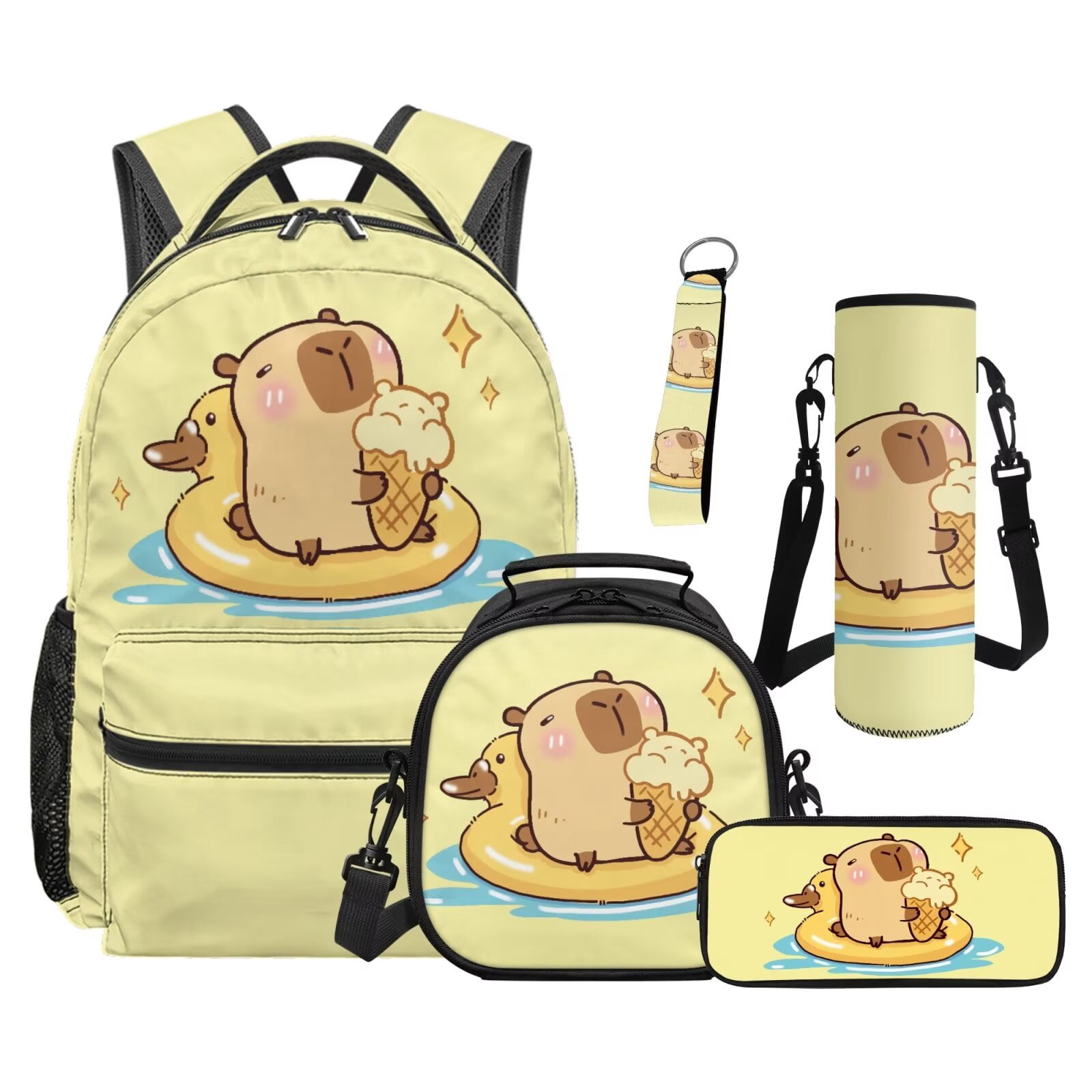 Uorisanigo Cute Capybara Duck Girls Backpack 5pcs Set Sport Travel ...
