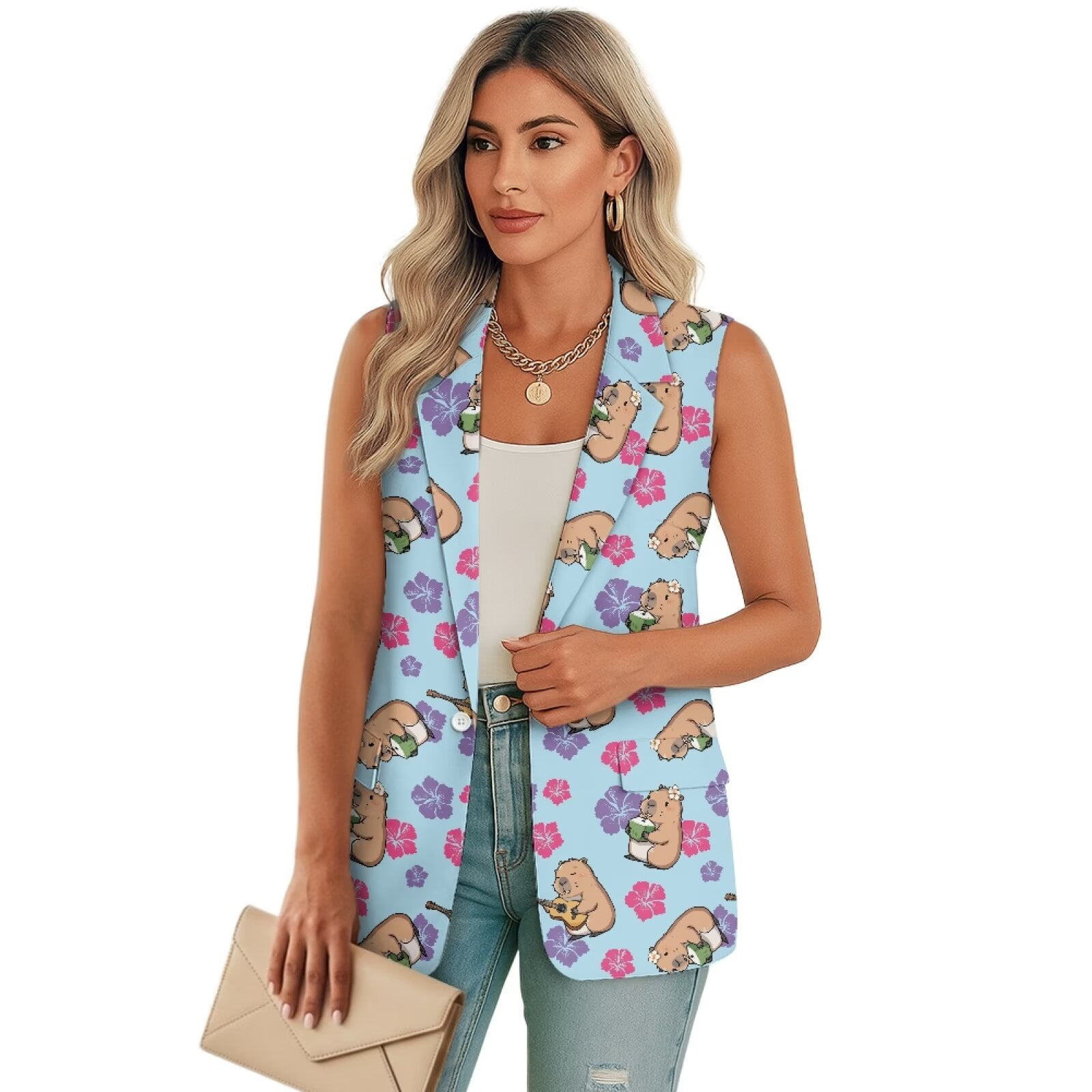 Uorisanigo Cute Capybara Women's Vest Tops Open Front Women's ...