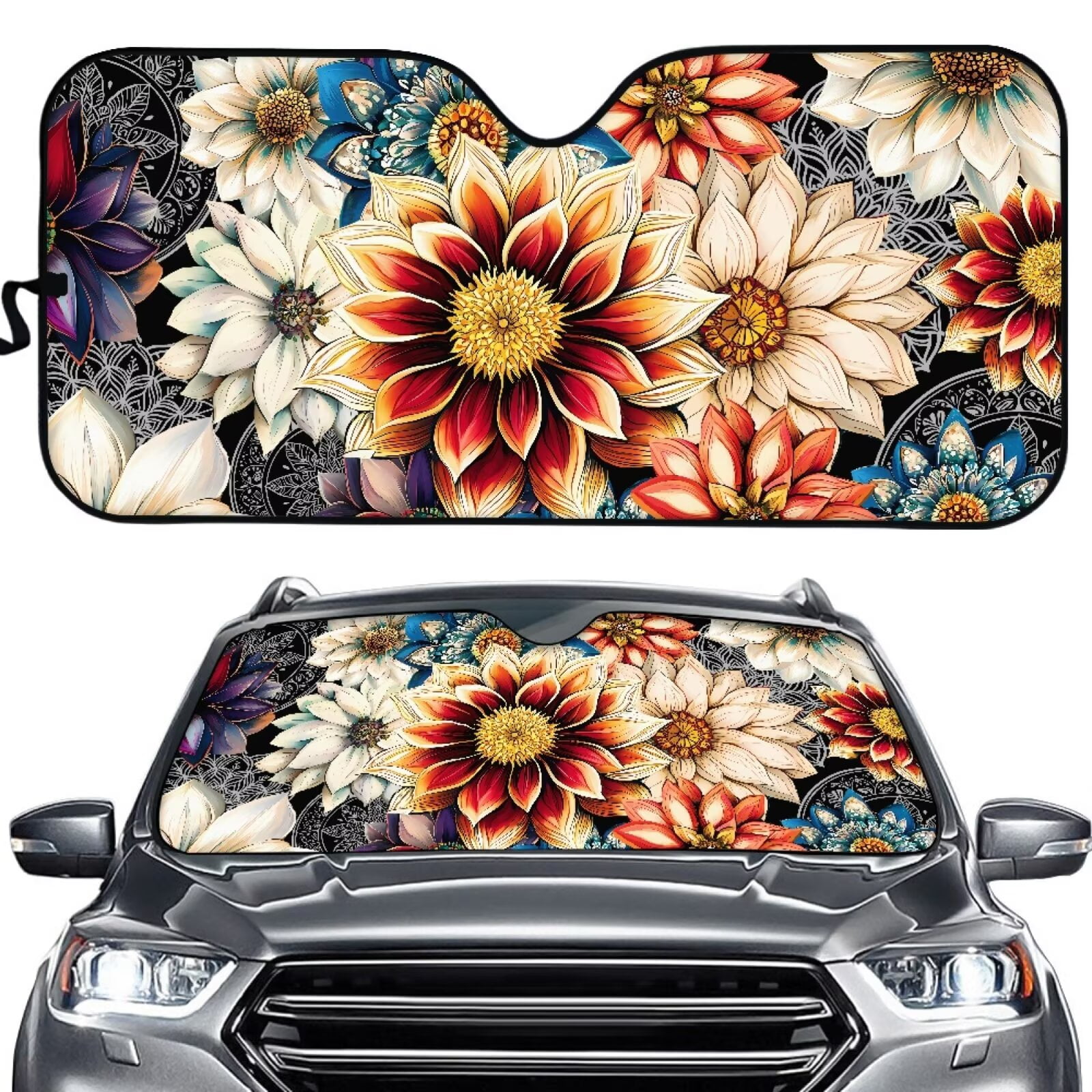 Uorisanigo Dahlia Pattern Sun Shade for Car Windshield Portable Car ...