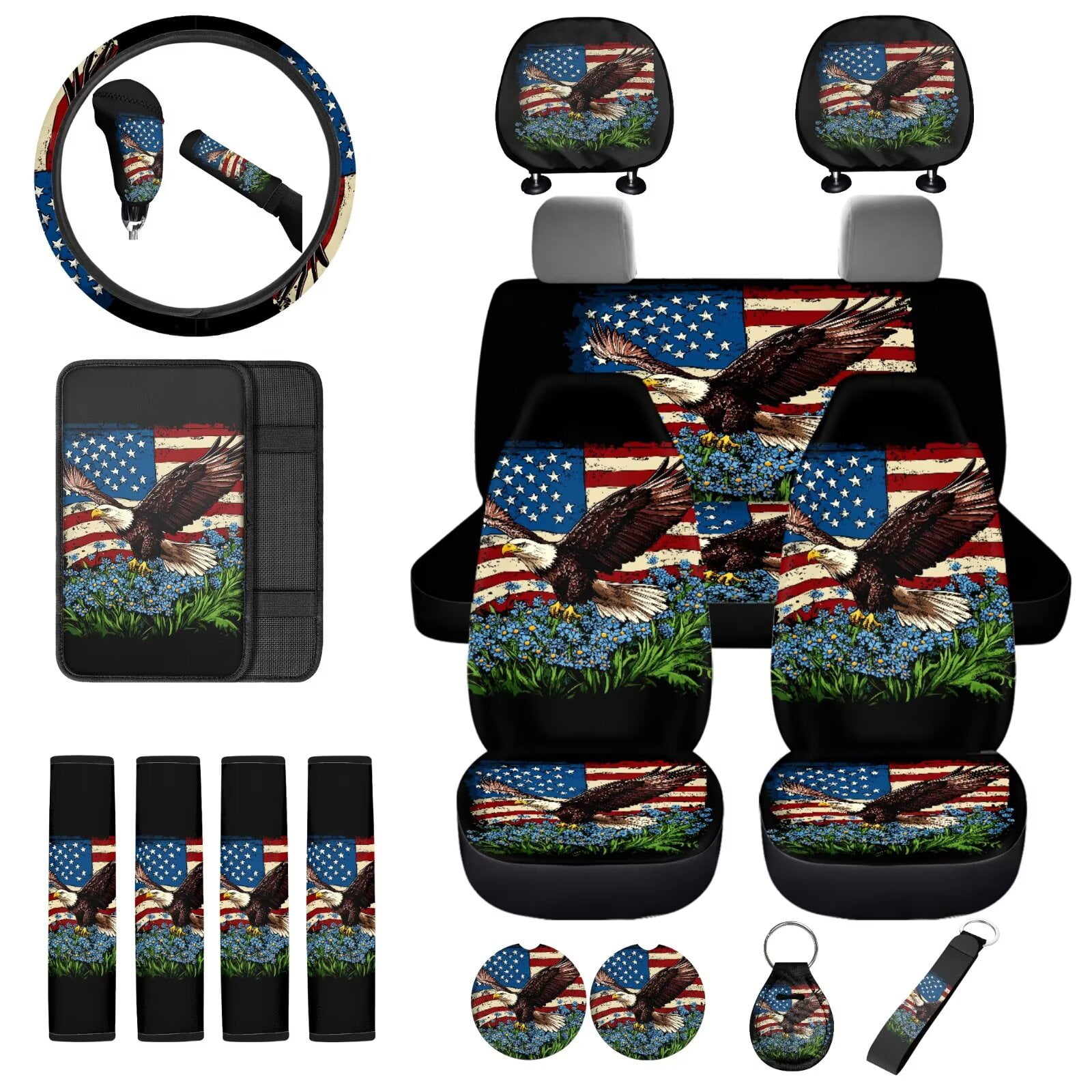 Uorisanigo Eagle Flower US Flag 18 Pcs Auto Accessories, with Car Seat ...