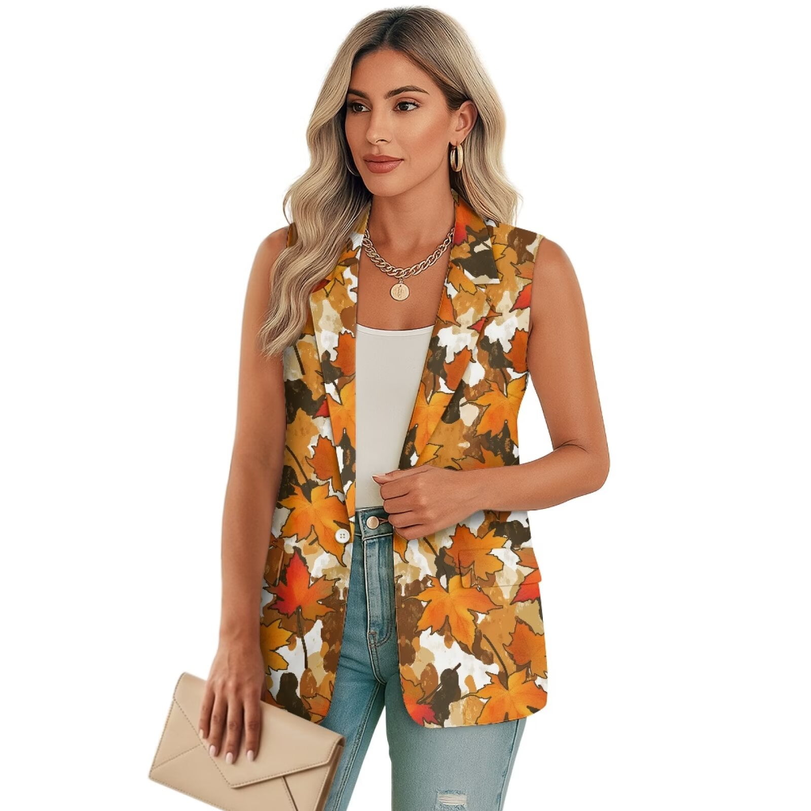 Uorisanigo Fall Maple Leaves Women's Vest Sleeveless Open Front Women's ...