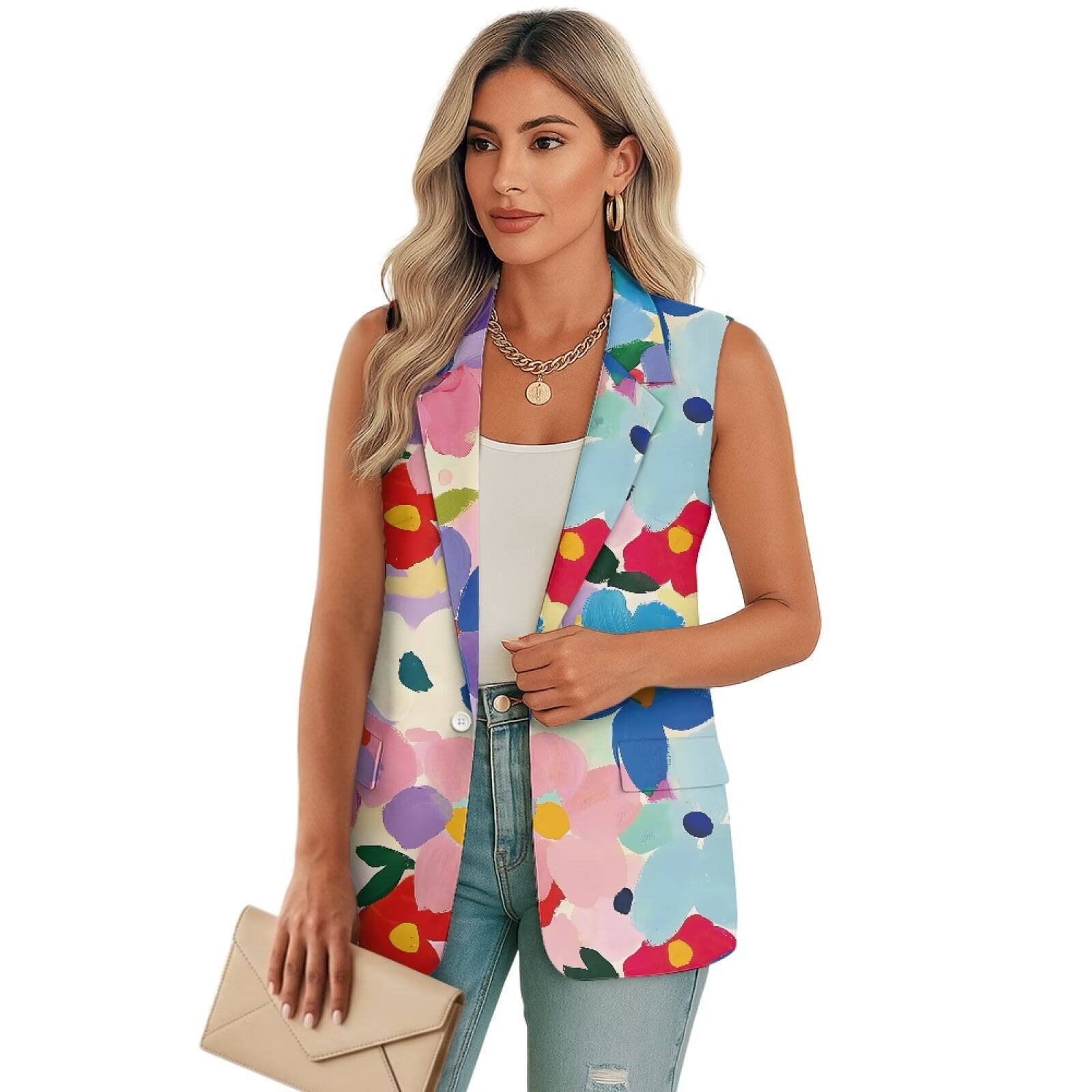 Uorisanigo Floral Print Vests for Women Sleevless Open Front Button ...