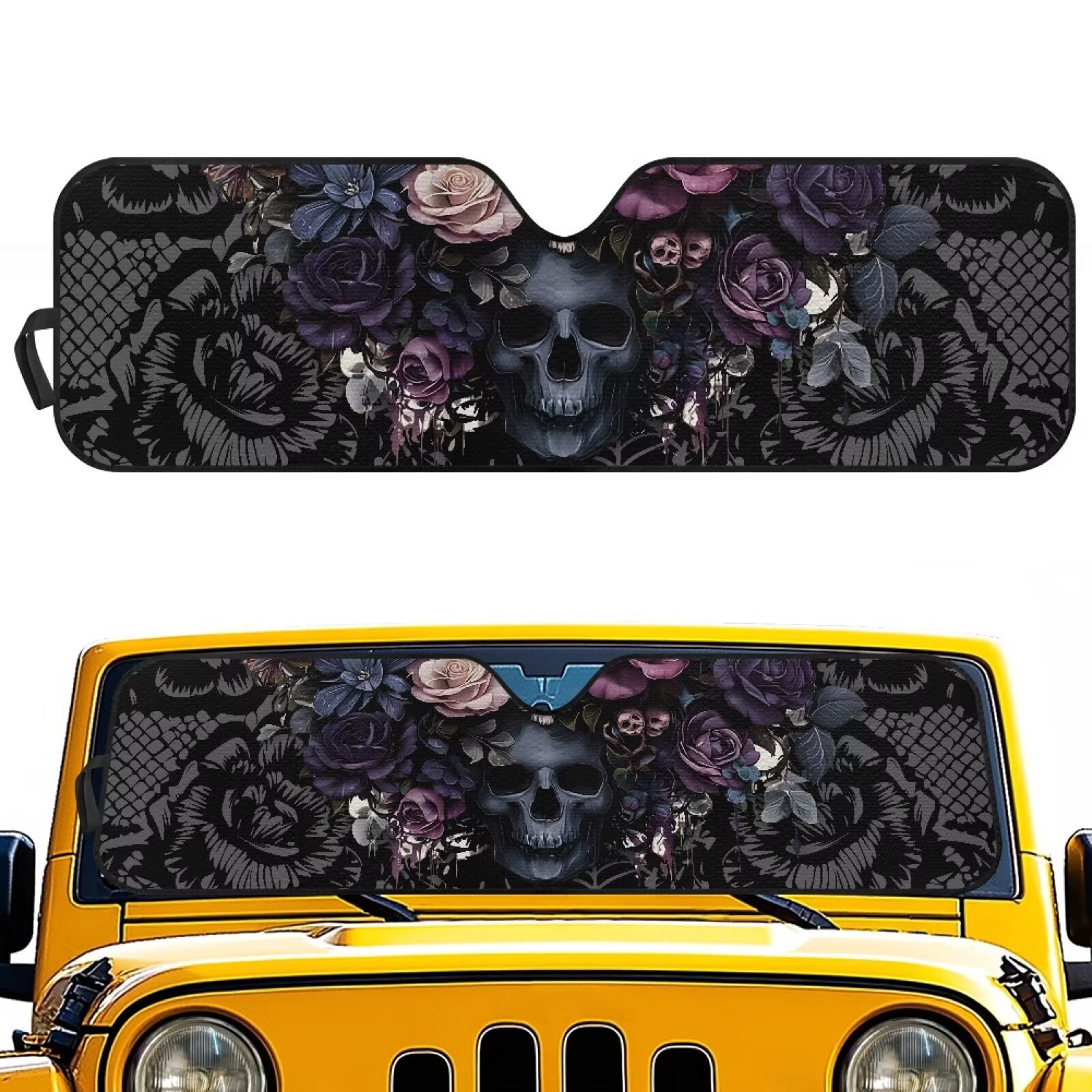 Uorisanigo Floral Skull Windshield Sun Shade Heat Shield, Auto Sunshade ...