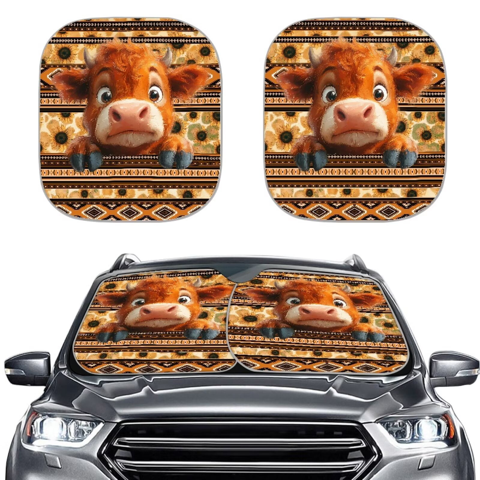 Uorisanigo Funny Highland Cow Ethnic Geometric Aztec Tribal Car Sun ...