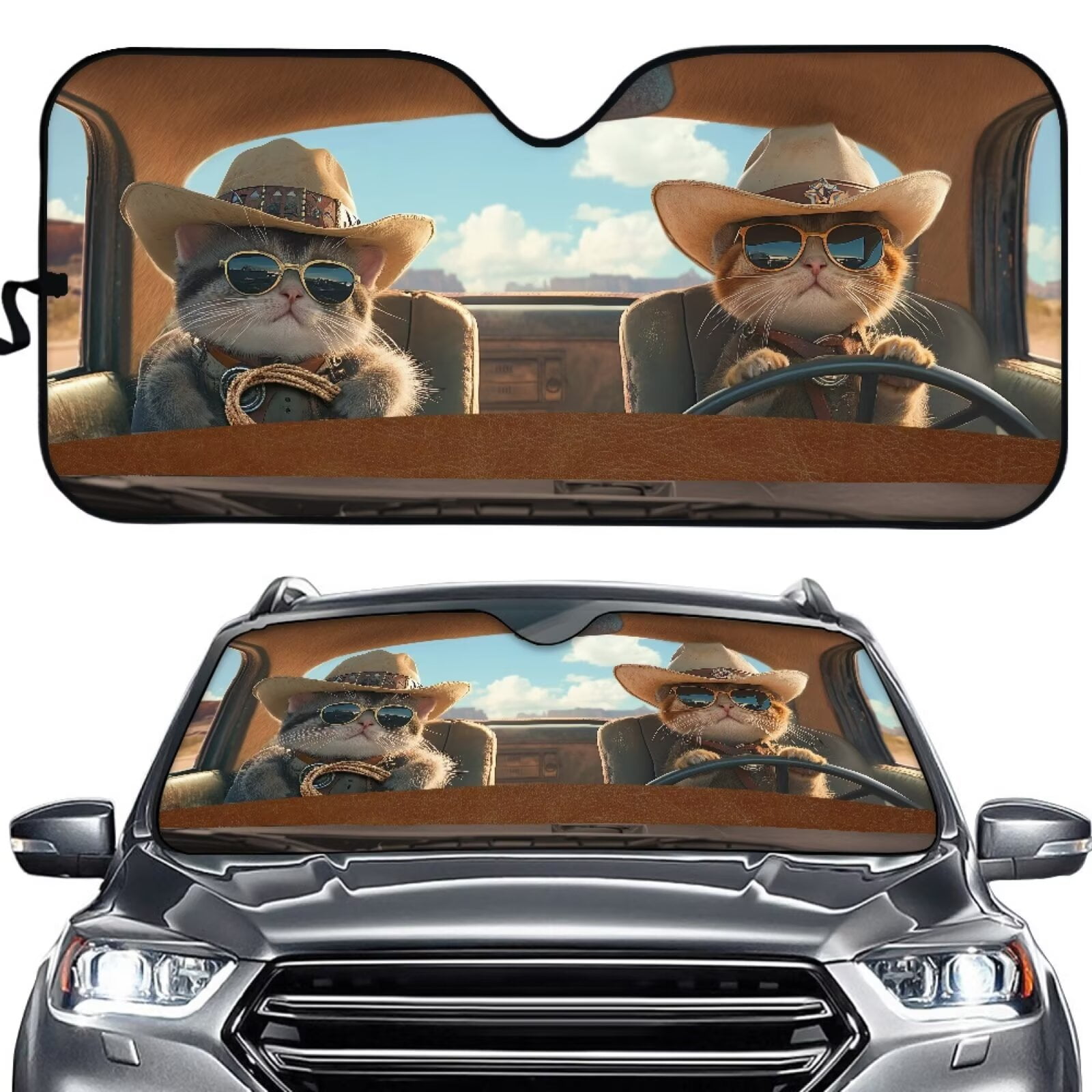 Uorisanigo Funny Western Cat Driving Foldable Car Sun Visor Car Shade ...