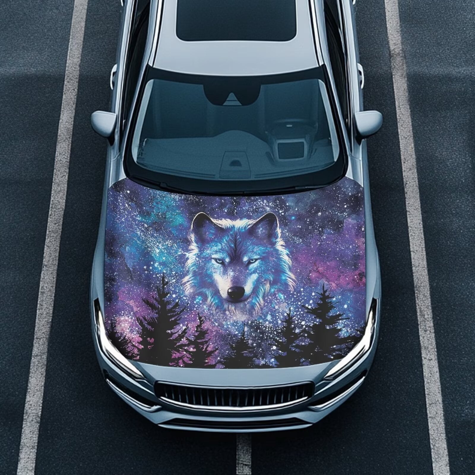 Uorisanigo Galaxy Wolf Car Hood Cover Fashion Portable Car Hood Cover ...
