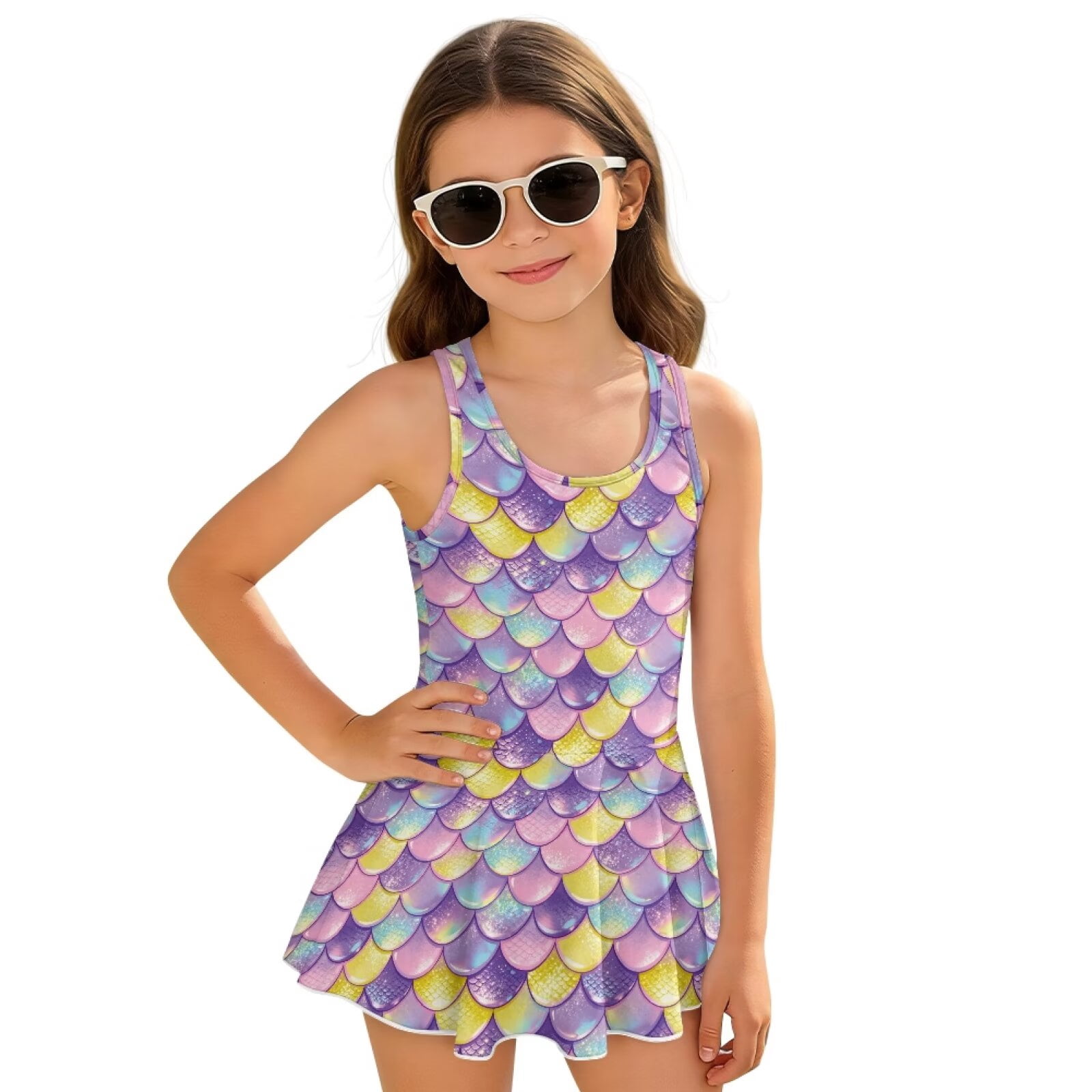 Uorisanigo Girls Swimsuit One Piece Modest Mermaid Scale Back Strap ...