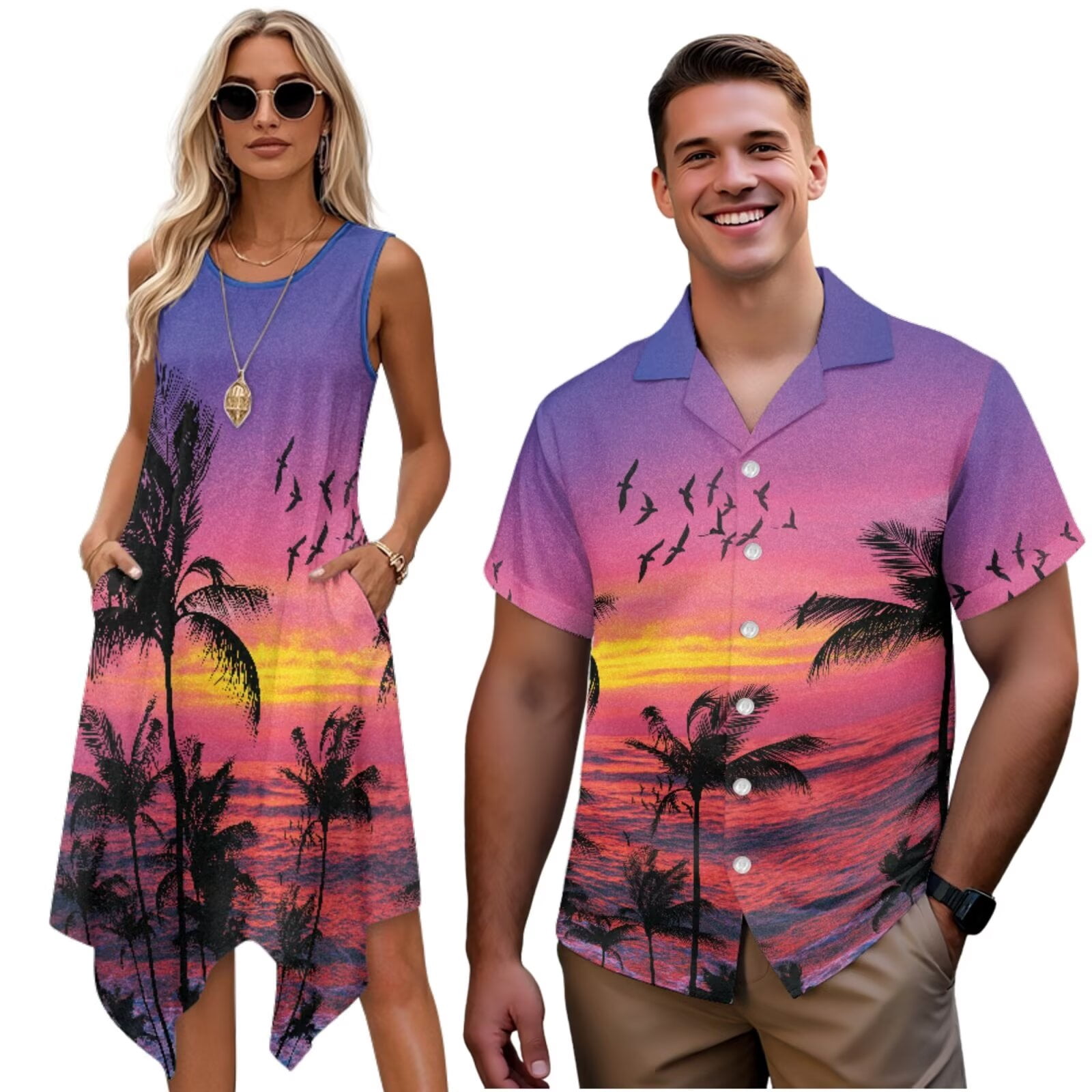 Uorisanigo Hawaii Sunset Couple Matching Outfit Men's Short Sleeve ...