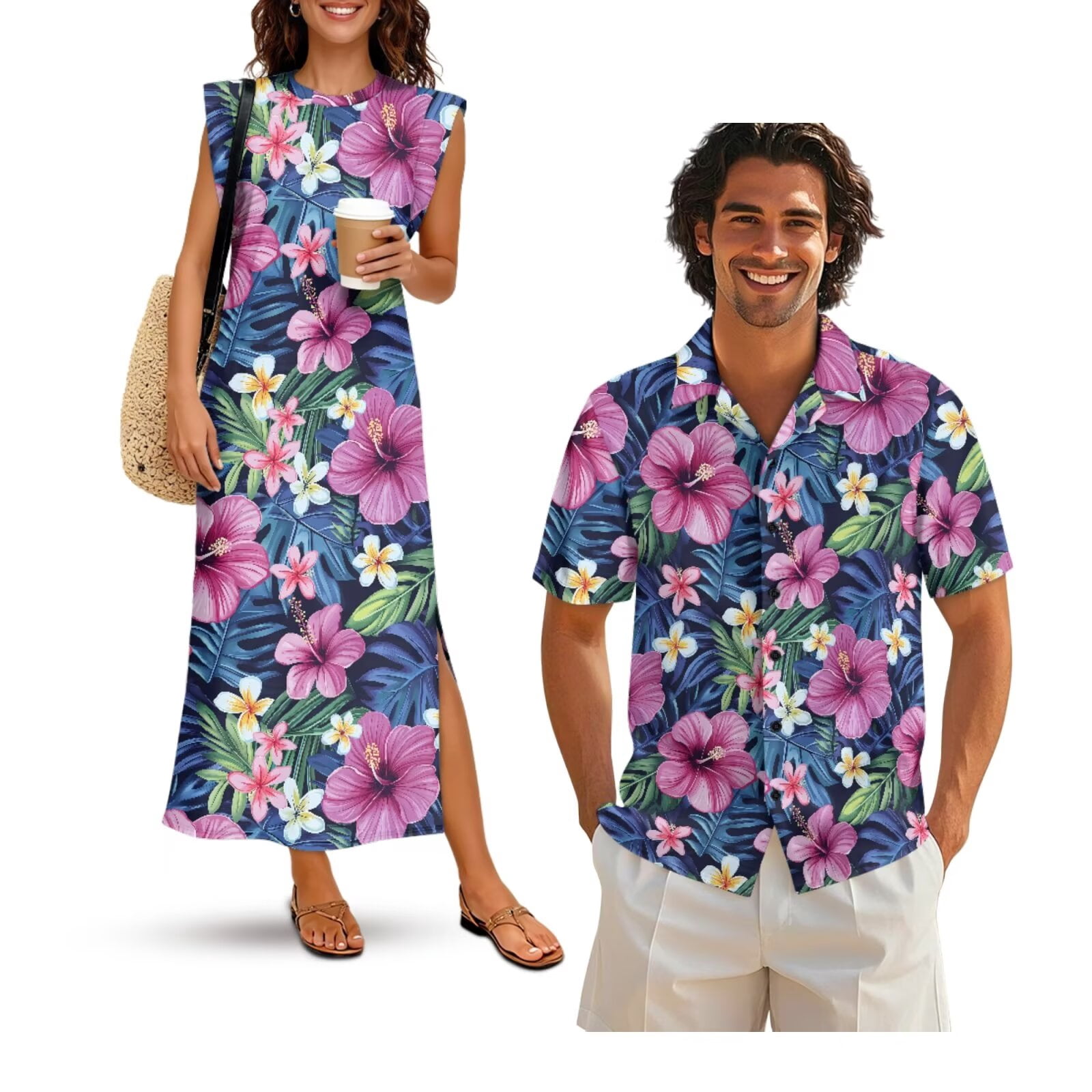 Uorisanigo Hawaiian Flowers Matching Outfits for Couples Husban and ...