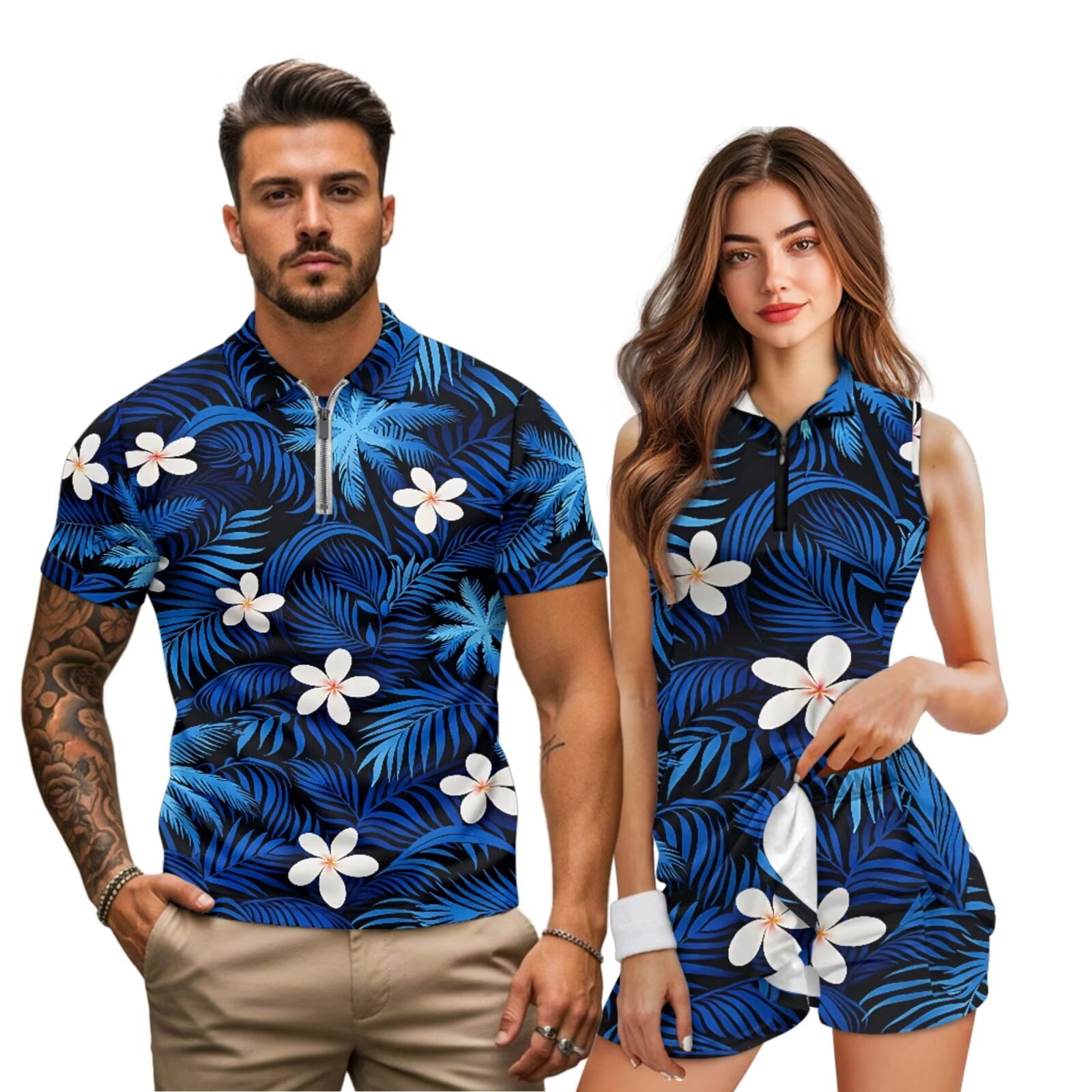Uorisanigo Hawaiian Leaf Matching Skull Golf Couple Outfit, Men's 1/4 ...