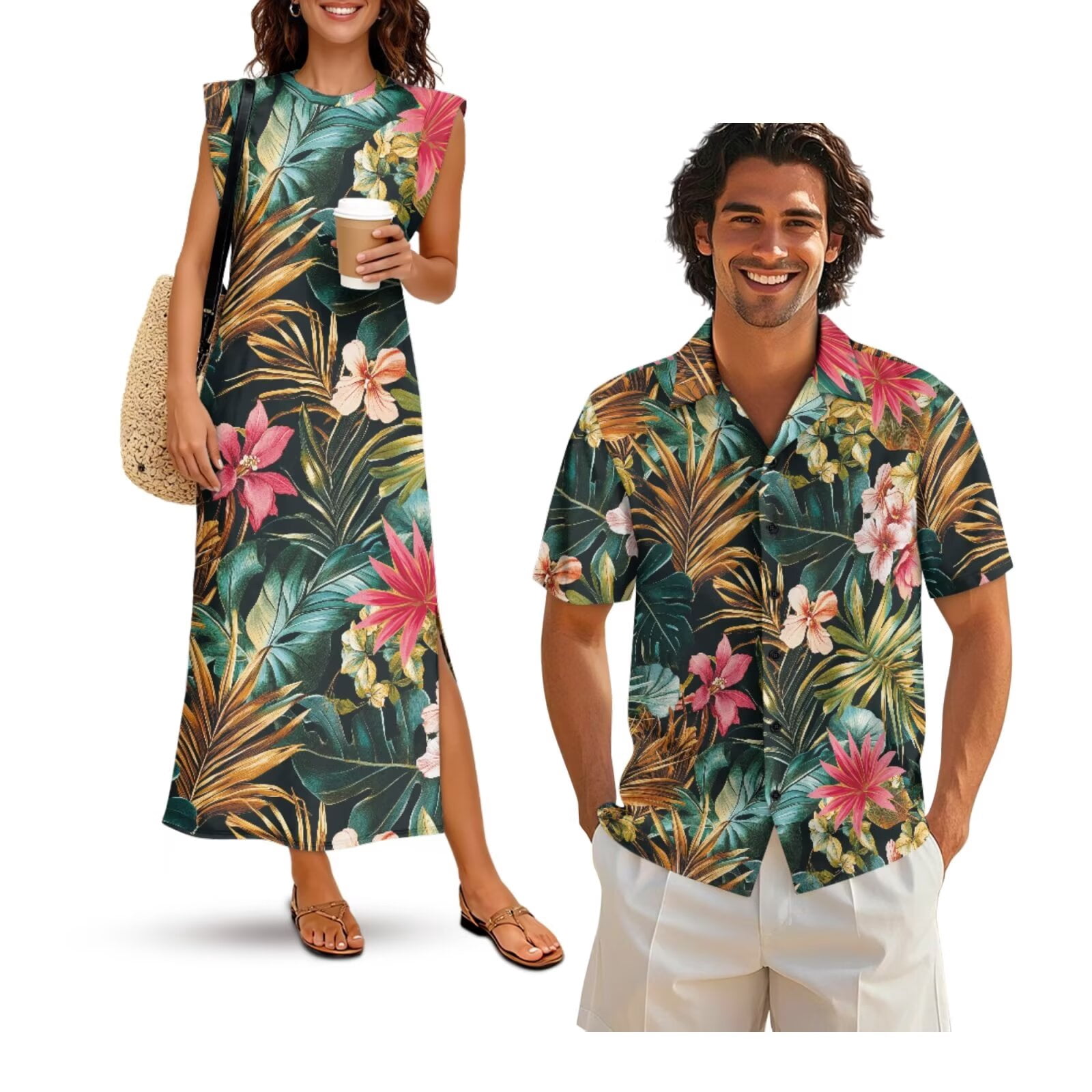 Uorisanigo Jungle Flower Matching Couple Outfits Husban and Wife ...