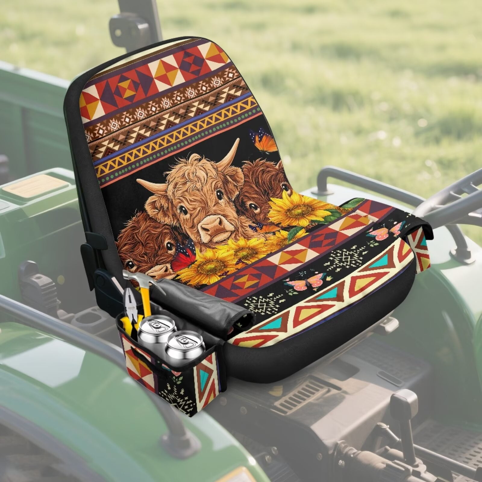 Uorisanigo Lawn Mower Seat Cover, Aztec Turquoise Highland Cow Tractor ...