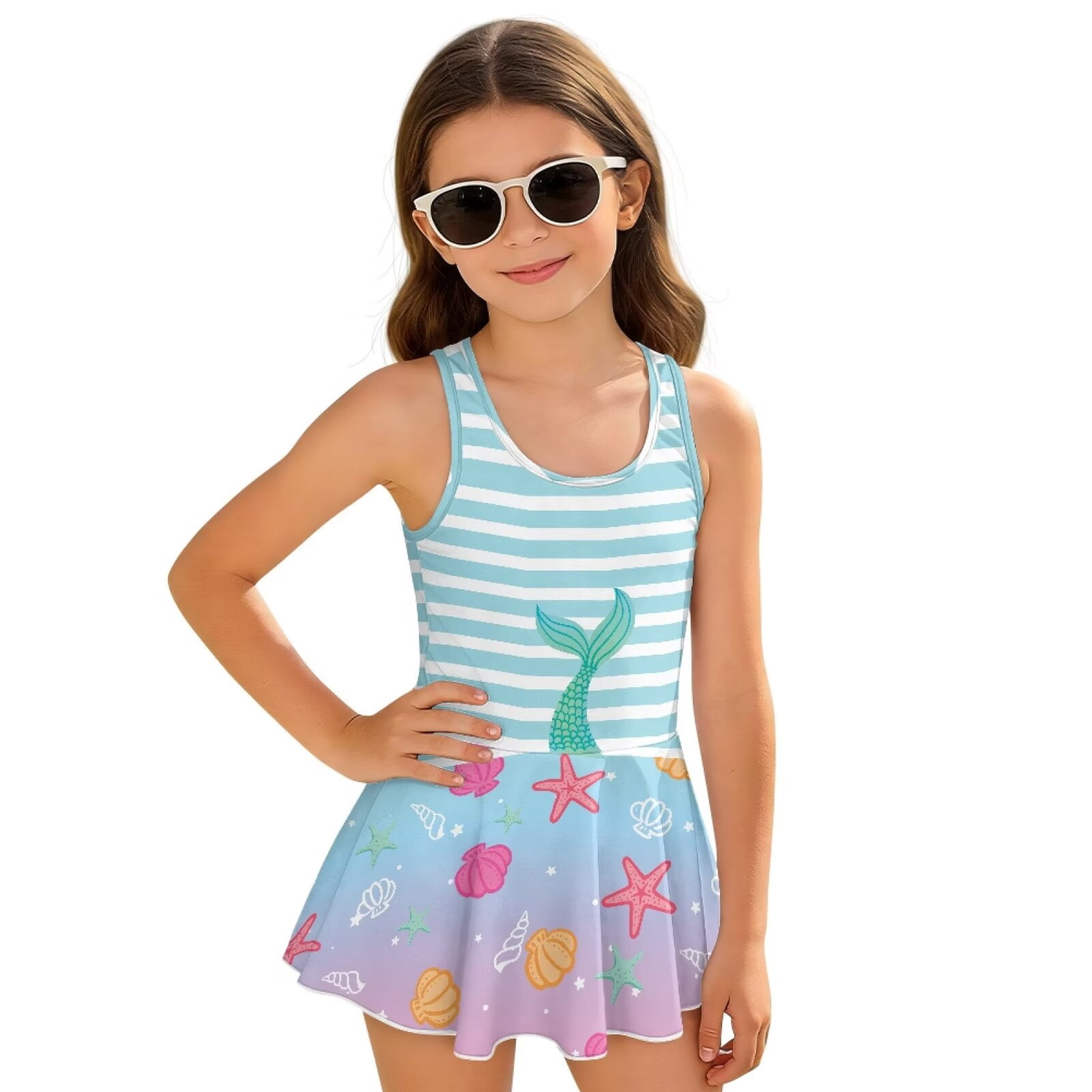 Uorisanigo Mermaid Tail Shell Girls One Piece Swimsuits Modest Size 5-6 ...