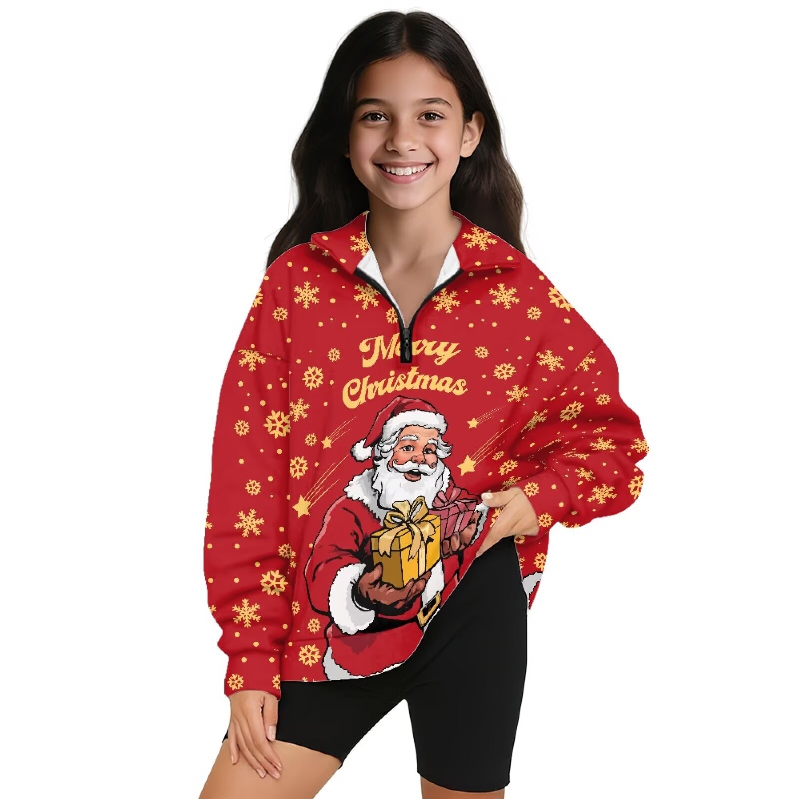 Uorisanigo Merry Christmas Girls Half Zip Collar Sweatshirts Soft ...