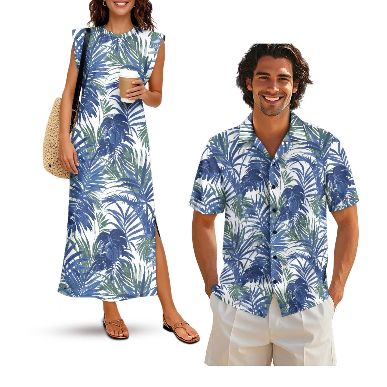 Uorisanigo Palm Leaf Couple Matching Outfit Husban and Wife Clothing ...