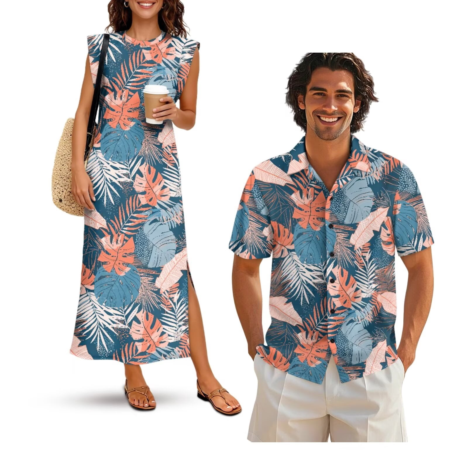 Uorisanigo Palm Leaf Couples' Outfits Husban and Wife Clothing Short ...