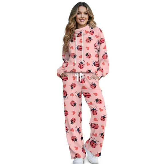 Uorisanigo Pink Ladybug Women Fall 2 Piece Outfits Sweatsuits Long ...