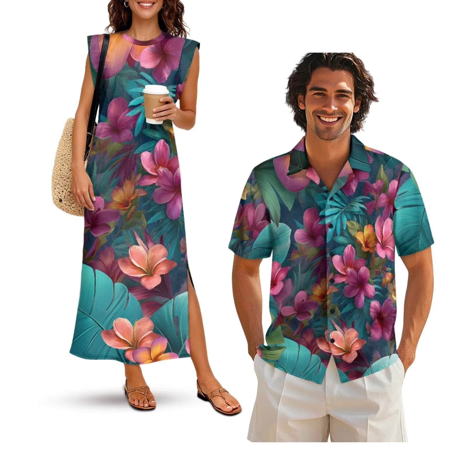 Uorisanigo Plumeria Couple Matching Outfit Men's Button Up Shirt ...