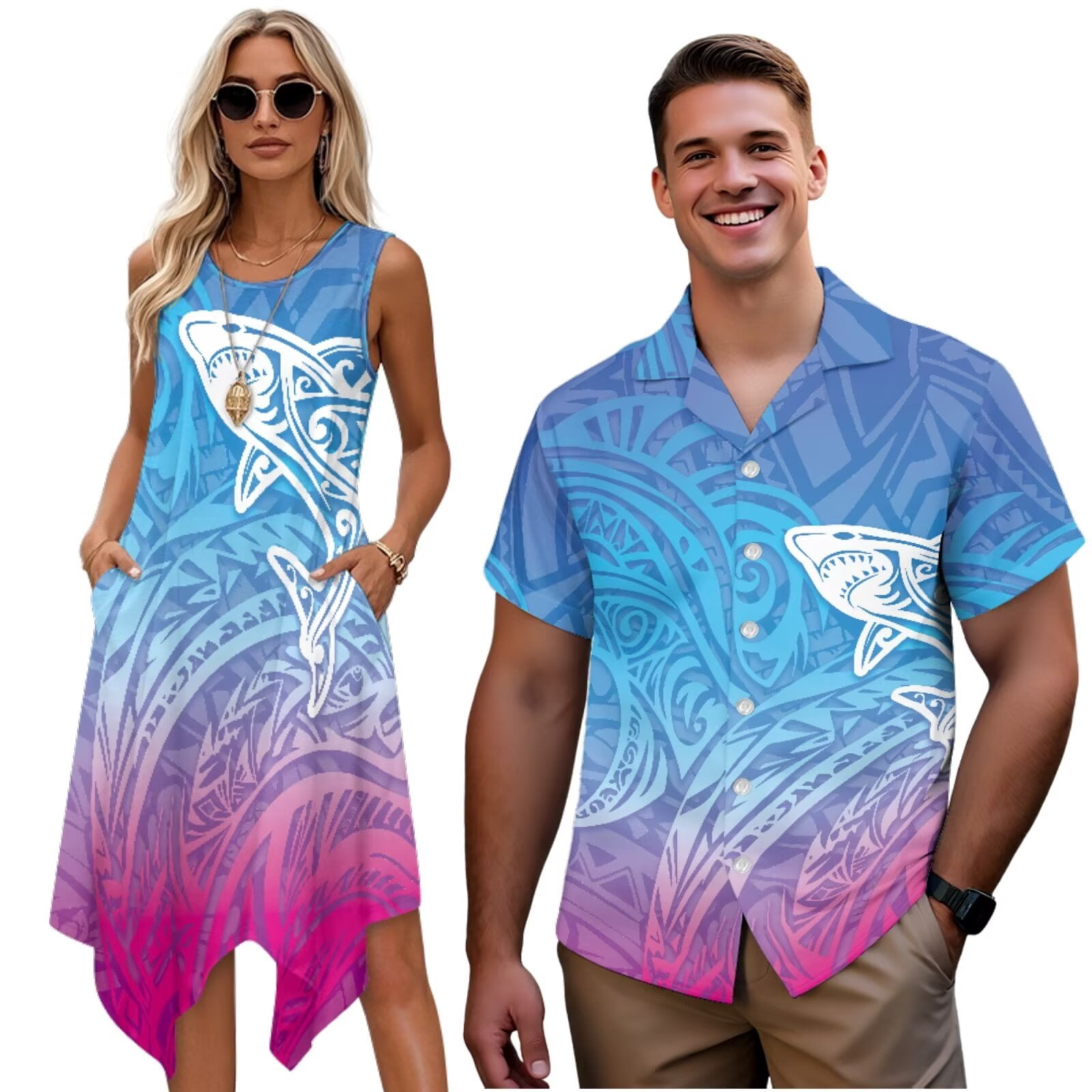 Uorisanigo Polynesian Shark Couple Matching Outfit Husban and Wife ...