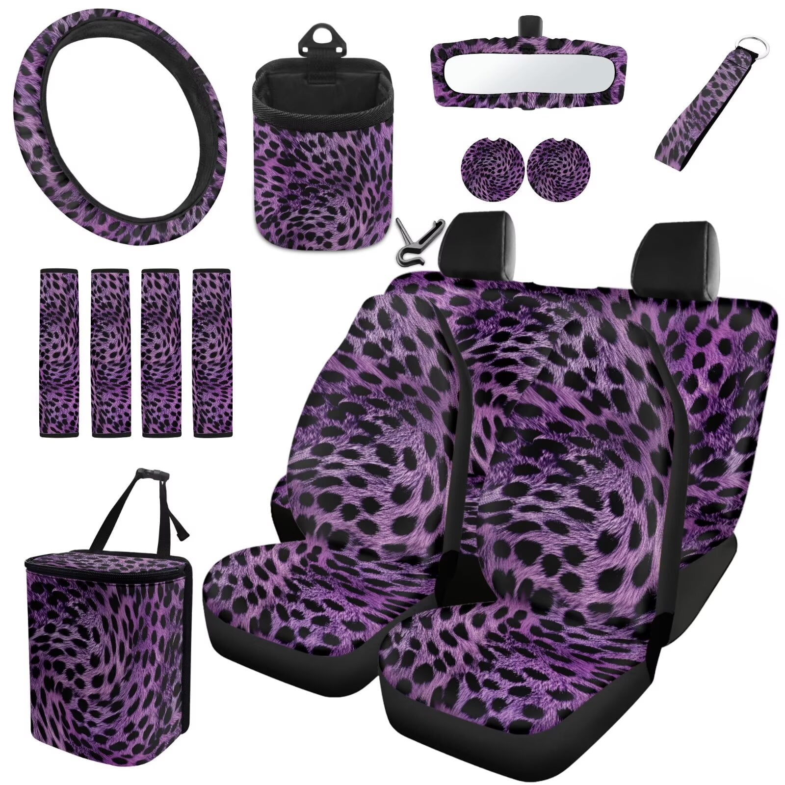 Uorisanigo Purple Leopard Print Car Seat Covers Front Back Full Set 15 ...