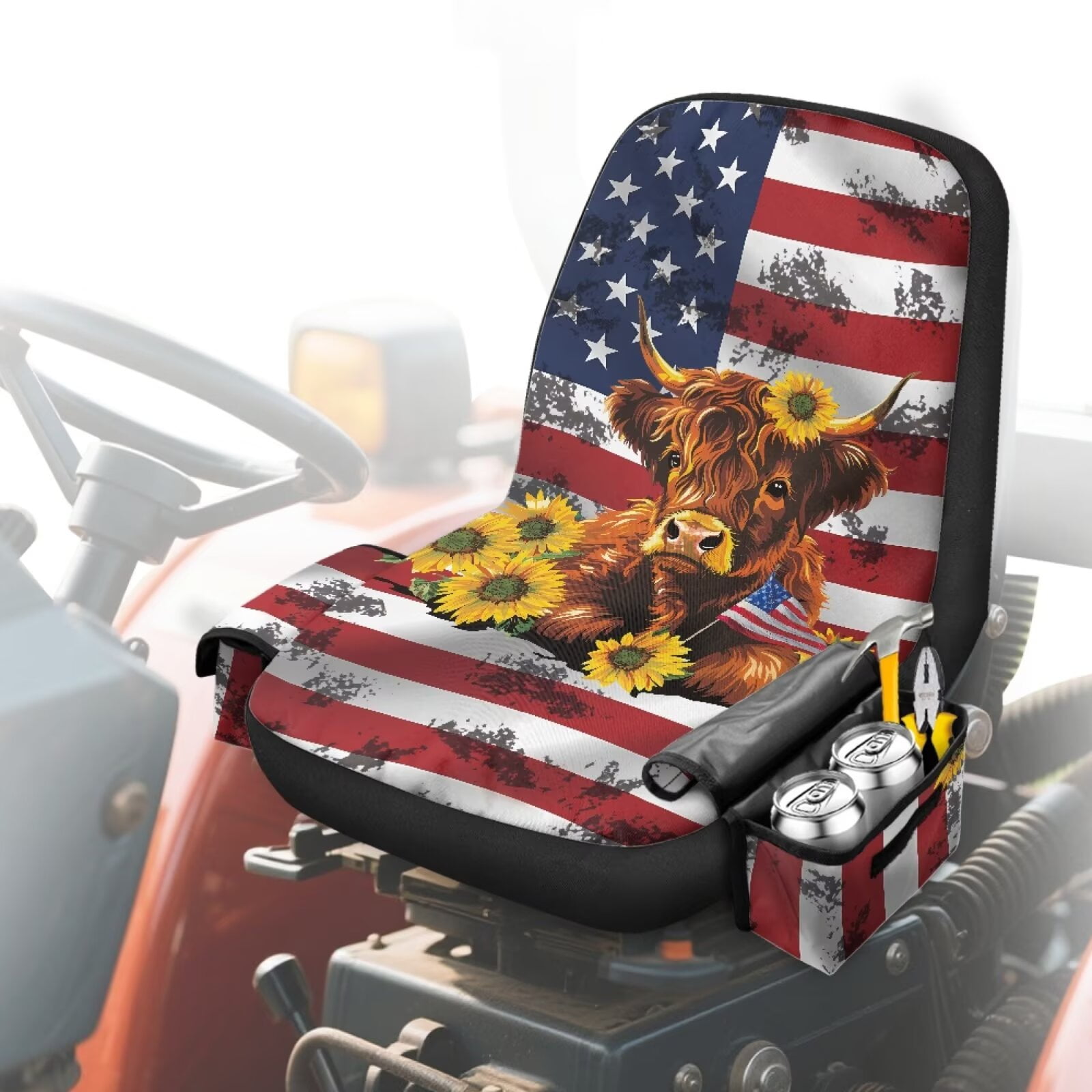 Uorisanigo Riding Lawn Mower Seat Cover Highland Cow U.S. Flag Tractor ...