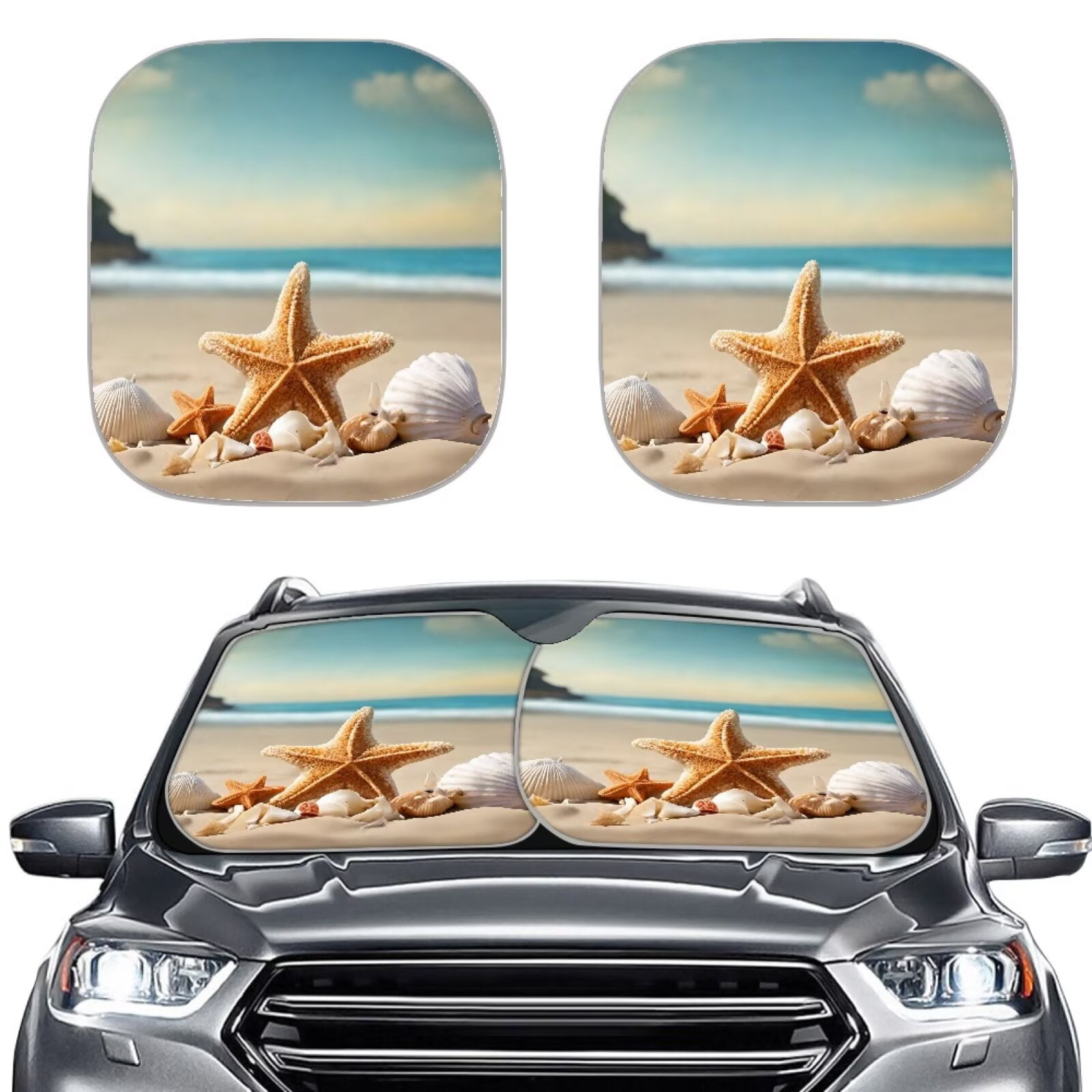 Uorisanigo Sun Visor for Car Beach Starfish Shells Automobile Set of 2 ...