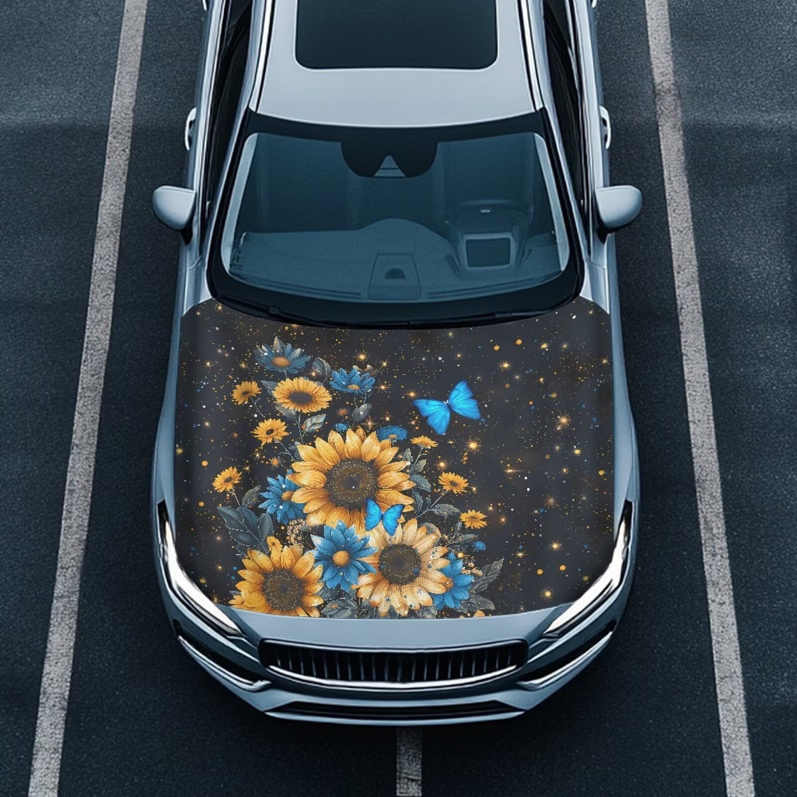 Uorisanigo Sunflower Butterfly Car Hood Cover Washable Polyester Car ...