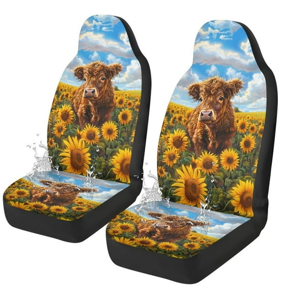 Uorisanigo Sunflower Highland Cow Car Front Seat Covers Waterproof ...