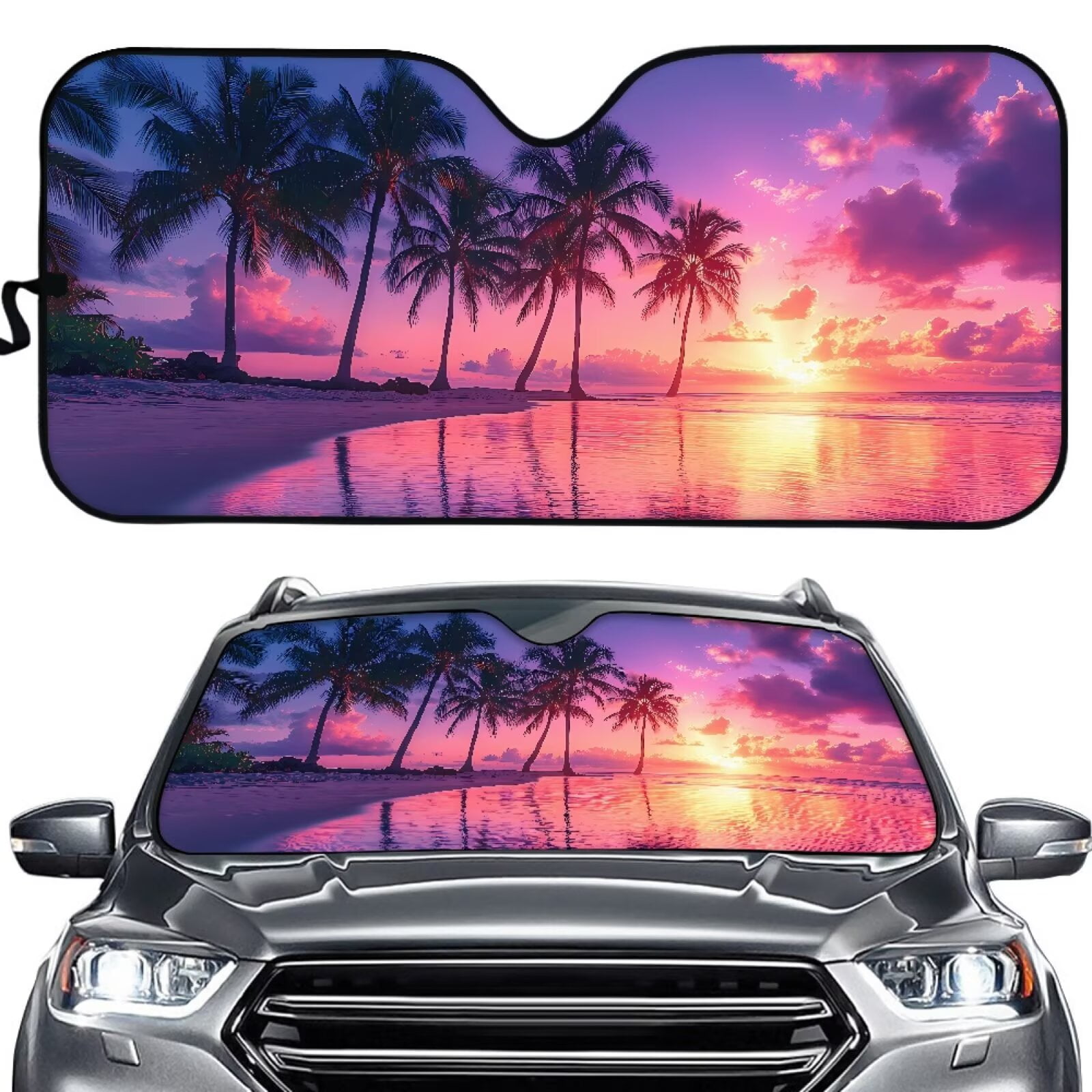 Uorisanigo Sunset Beach Palm Tree Windshield Sun Shade Folding ...