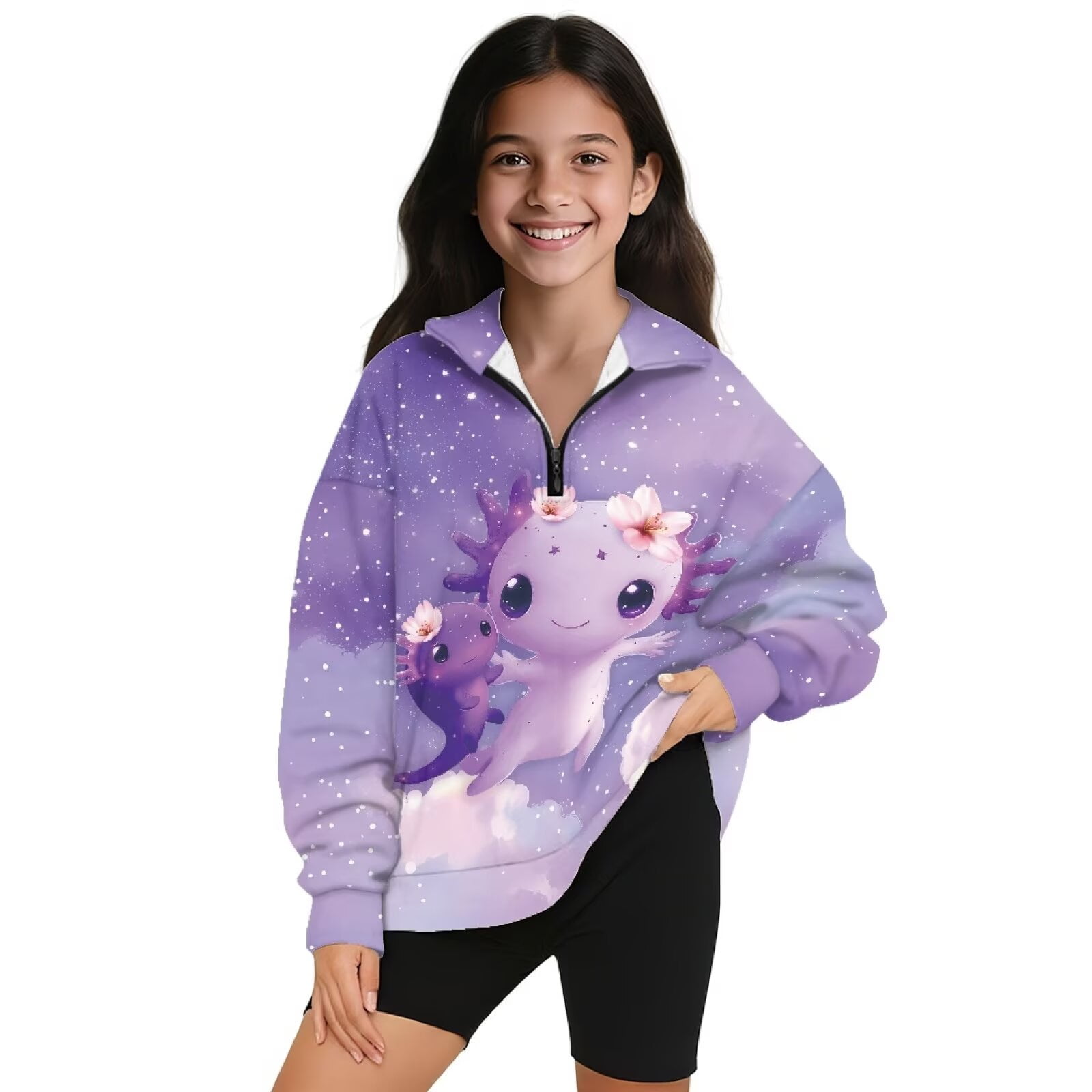 Uorisanigo Sweatshirt for Kids Soft Girls Half Zip Sweatshirts Purple ...
